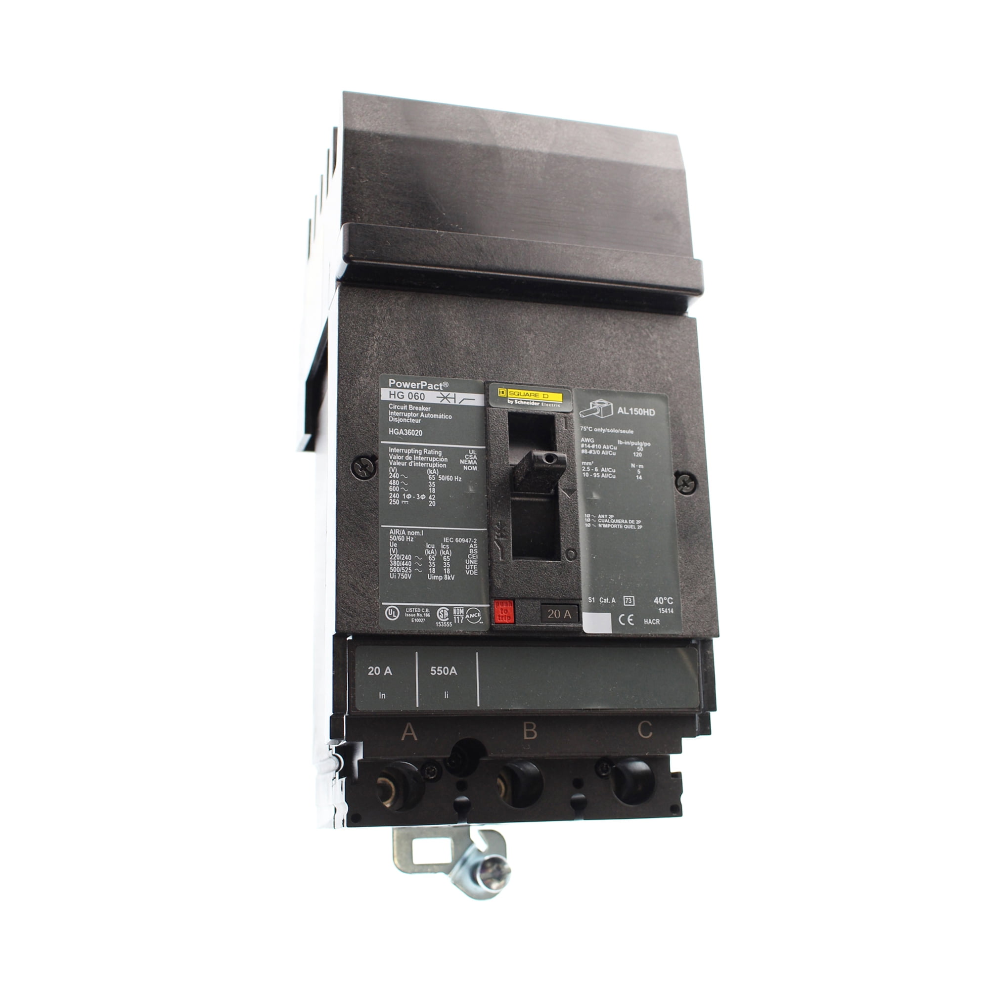 SCHNEIDER ELECTRIC HGA36020 Molded Case Circuit Breaker 600-Volt 20-Amp ...
