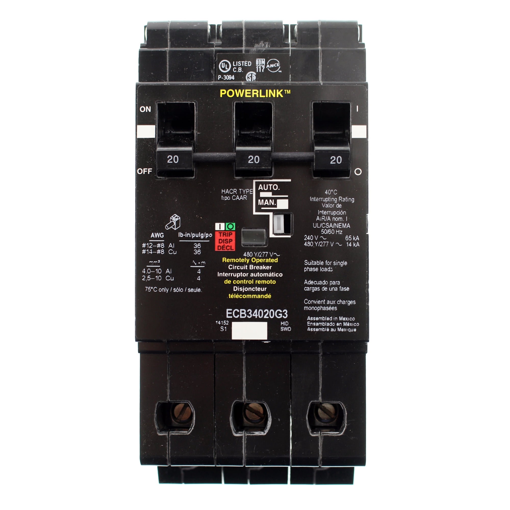 SCHNEIDER ELECTRIC Molded Case Circuit Breaker 480-Volt 20-Amp ...