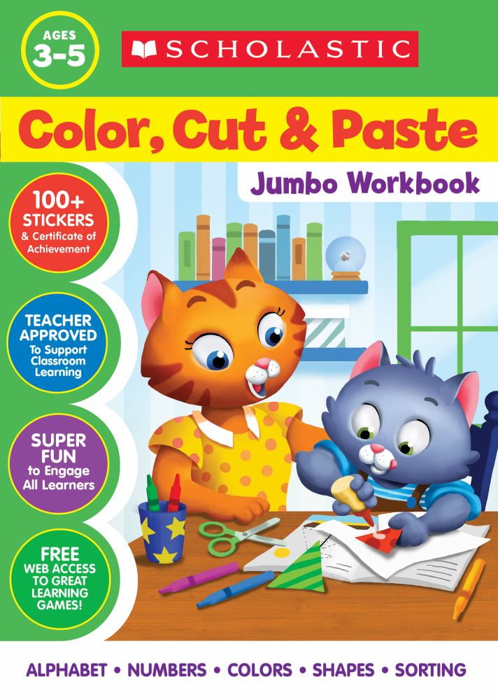 Scholastic Color, Cut and Paste Jumbo Workbook Paperback with Stickers ...