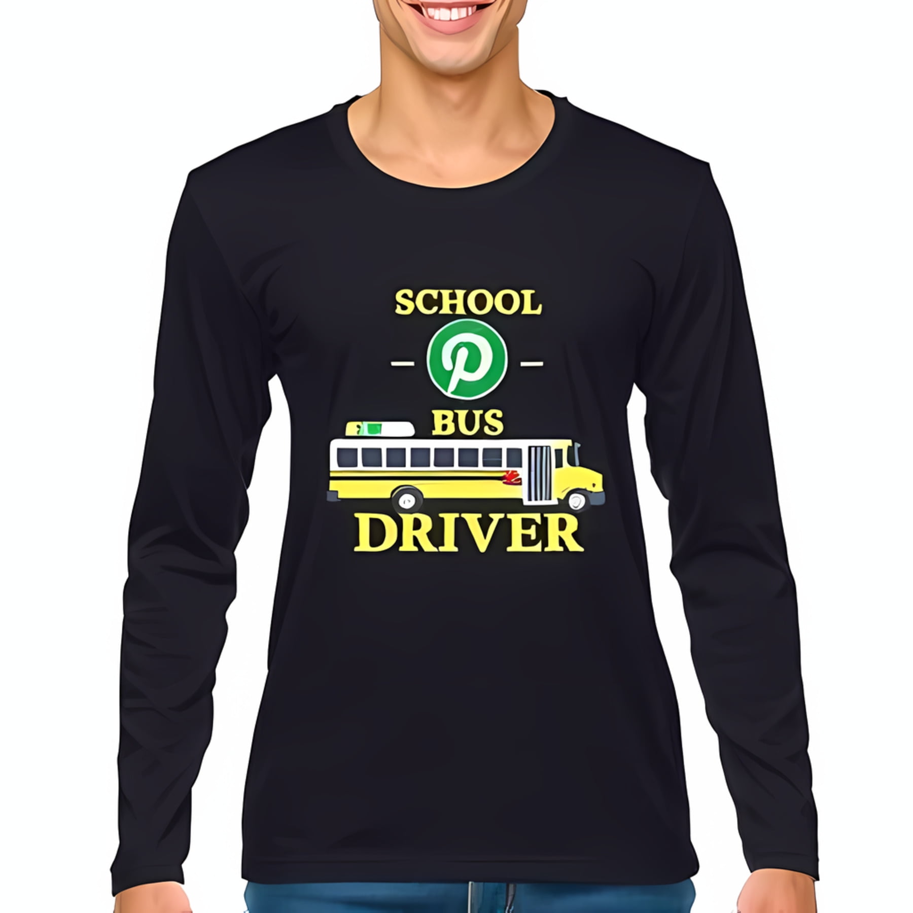 SCHOOL BUS DRIVER Long Sleeve T-Shirt - Fun Graphic Design with Yellow ...
