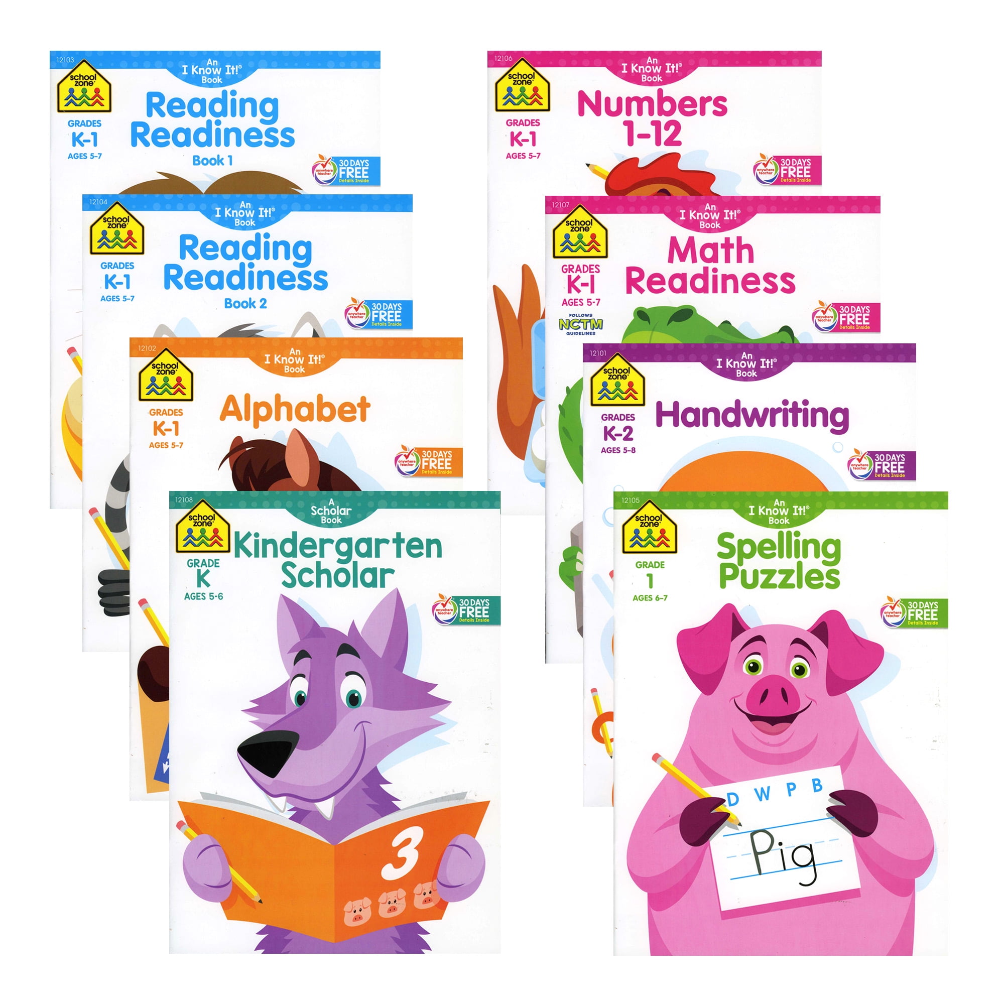SCHOOL ZONE Assorted Workbooks 8-Title, for Learning Vocabulary Math ...