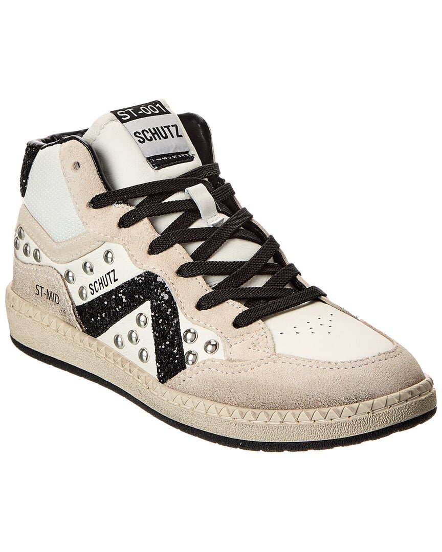 SCHUTZ St Mid Rock Leather High-Top Sneaker, 6.5, White - Walmart.com