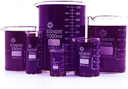 SCIENCENT Glass Beaker Set of 6 Borosilicate Thick Wall - 25ml, 50ml ...