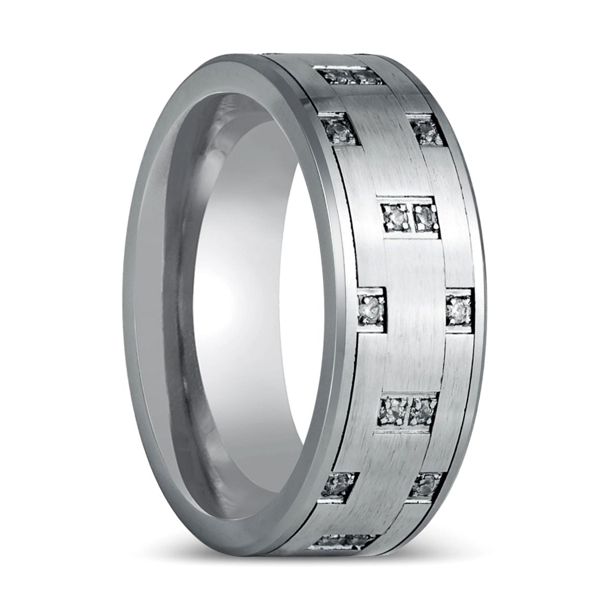 SCINTILLA | Silver Tungsten Ring, Pipe Cut Ring, White CZ Ring ...