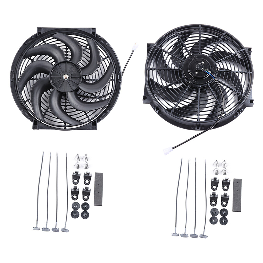 SCITOO 14inch Slim Push Pull Electric Radiator Condenser Cooling Fan 12V Mount Kit Plastic Black ...