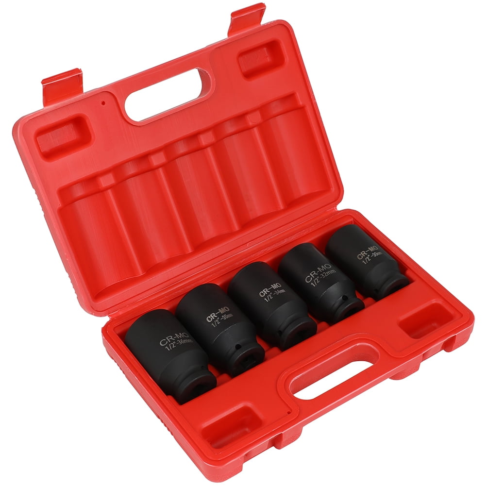 SCITOO 5pcs Deep Spindle Axle Nut Impact Socket Set 1/2 6 Point Drive ...