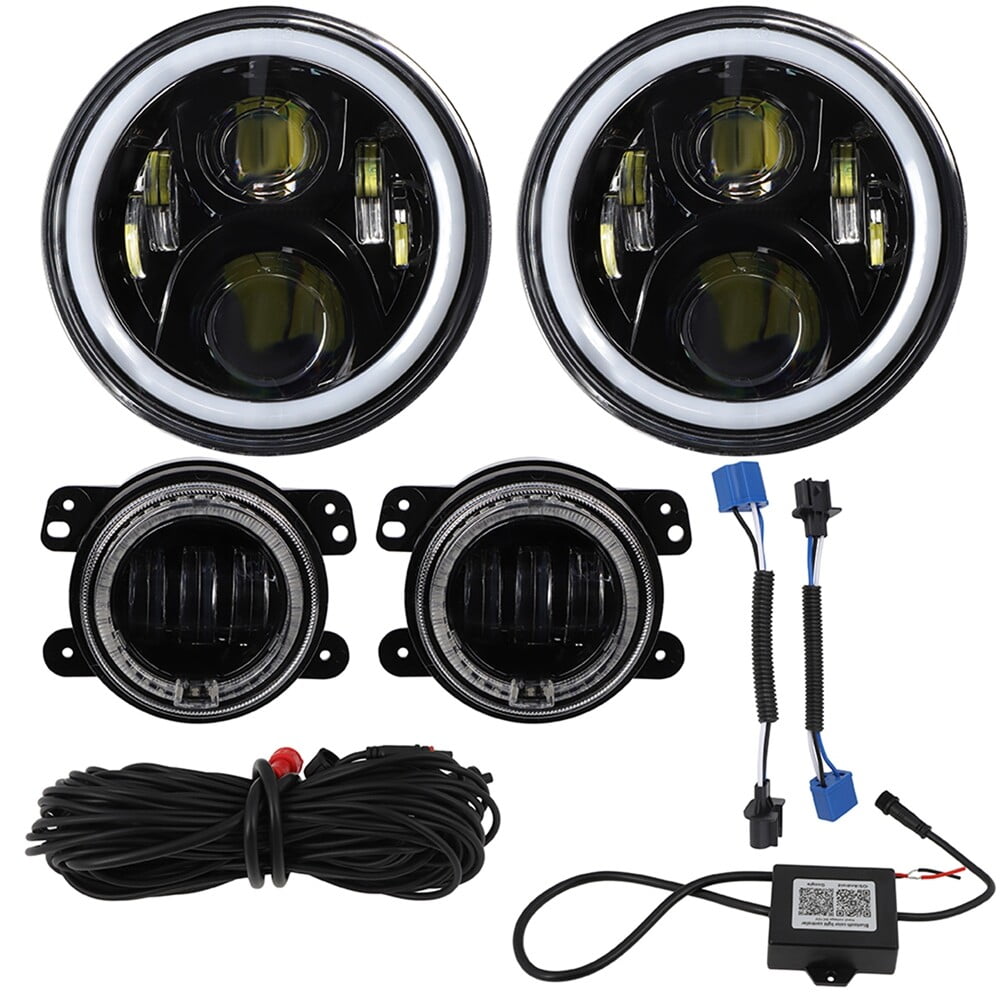 SCITOO 7 RGB LED Halo Headlights Fog Light Combo Kit for Jeep Wrangler ...