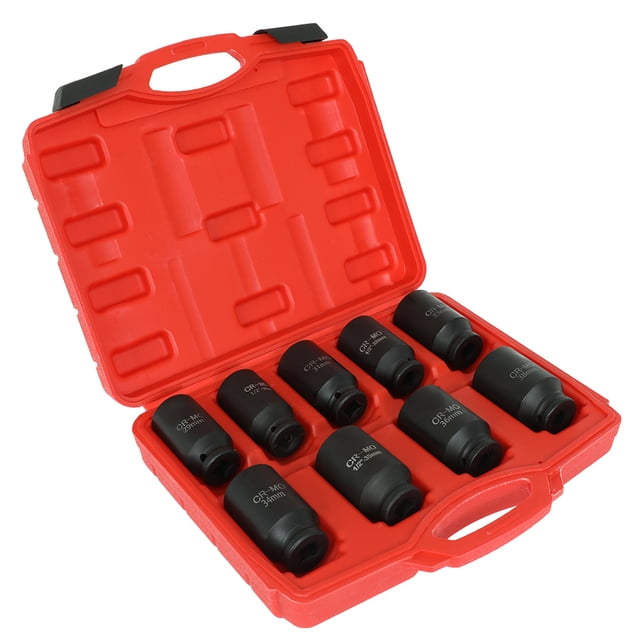 SCITOO 9pcs 1/2" Drive Deep Spindle Axle Nut Impact Socket Set, 29-38mm ...