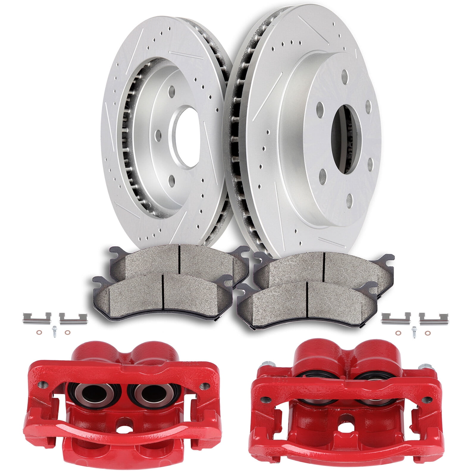 SCITOO Front Brake Calipers With Bracket & Brake Pads and Rotors 18 ...