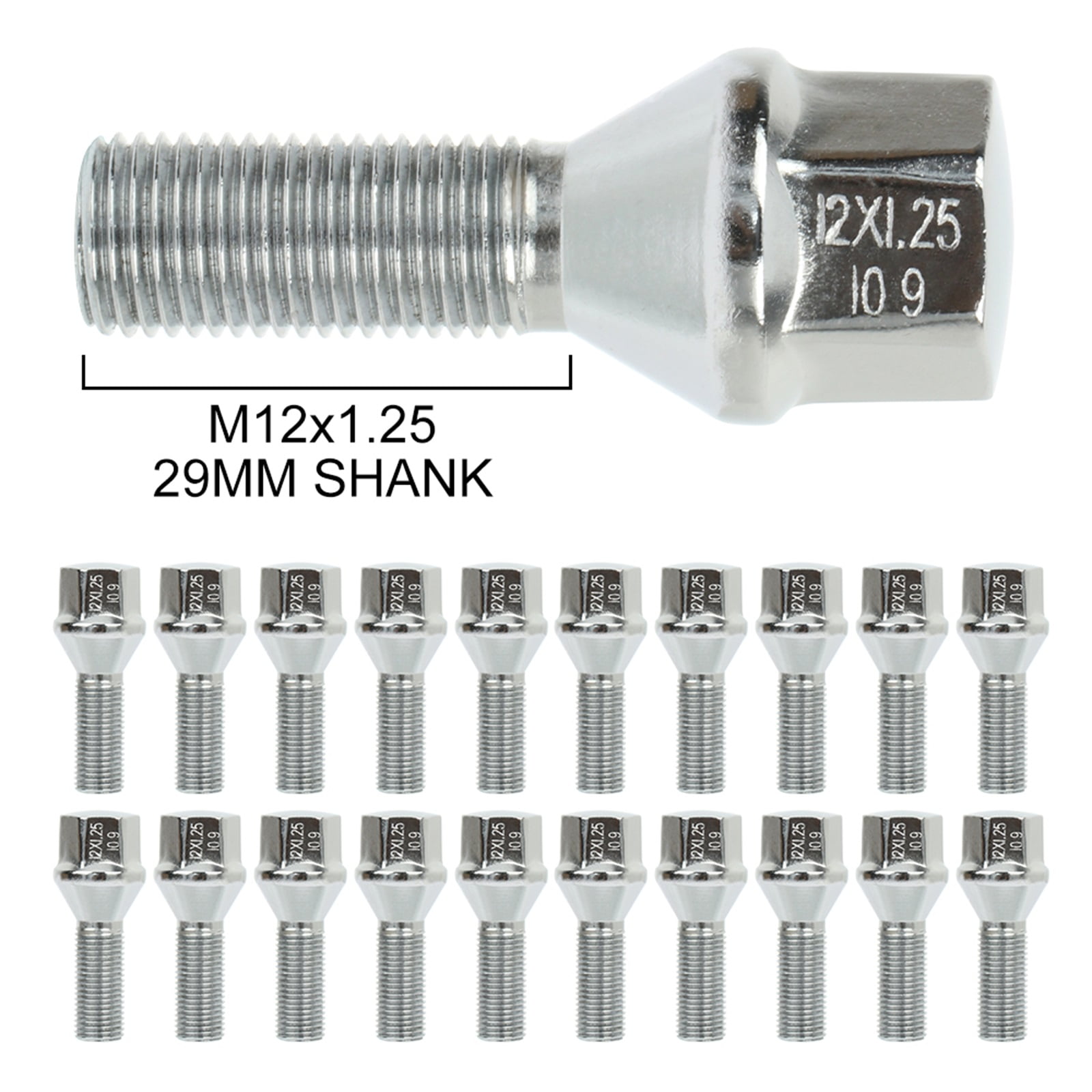 SCITOO M12x1.5 Lug Nuts, 20pcs Wheel Bolt 12x1.25, Silver, 28mm, Compatible with Jeep & Fiat ...