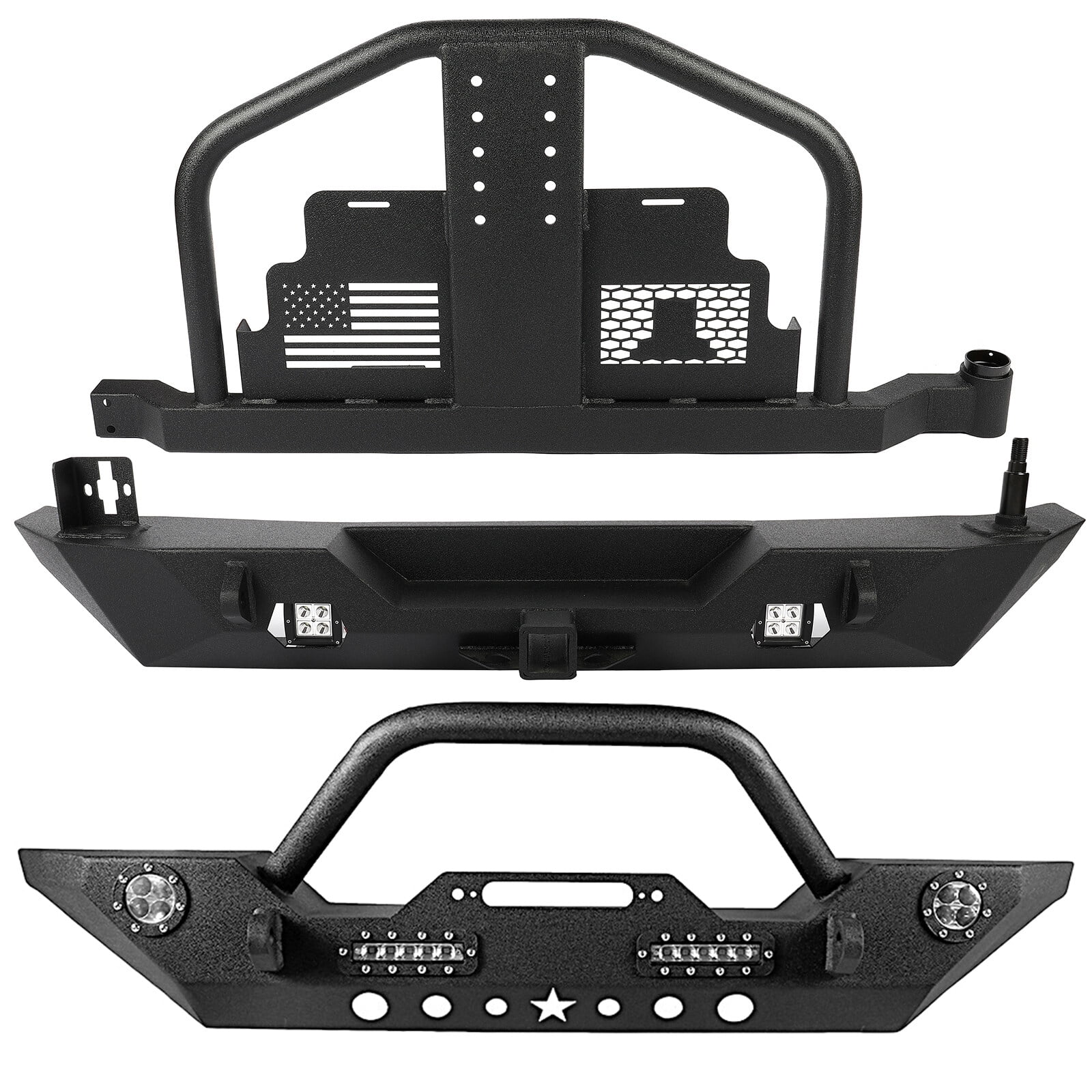 SCITOO Rront Bumper and Rear Bumper w/Tire Carrier Textured Black for ...
