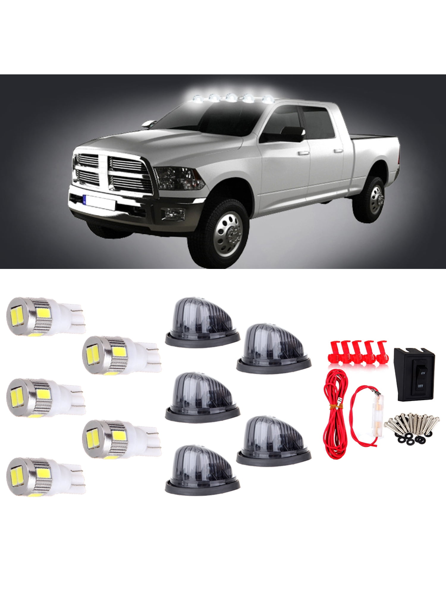 SCITOO Set of 5 5 Smoke Len 2005LENS-SK Round-Shape Cab Roof Marker Top ...