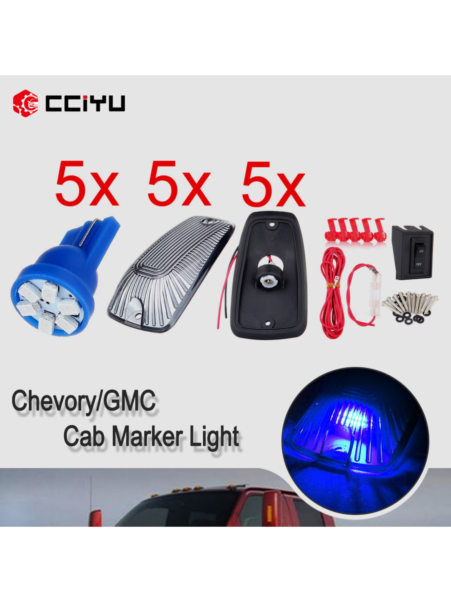 SCITOO Set of 5 Smoke Len 11516638 Top Roof Running Cab Marker Light ...