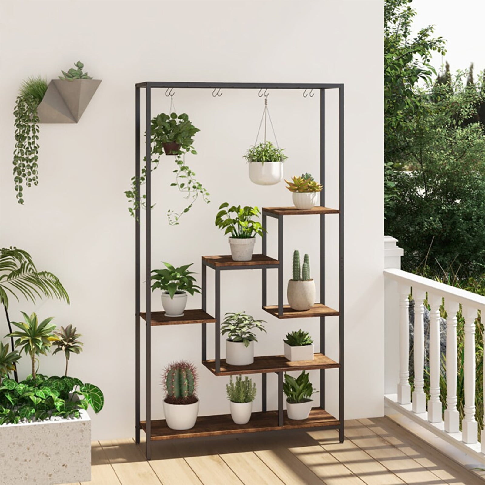 SCNOR 6-Tier 71 Inch Tall Metal Indoor Plant Stand with 10 Hanging ...