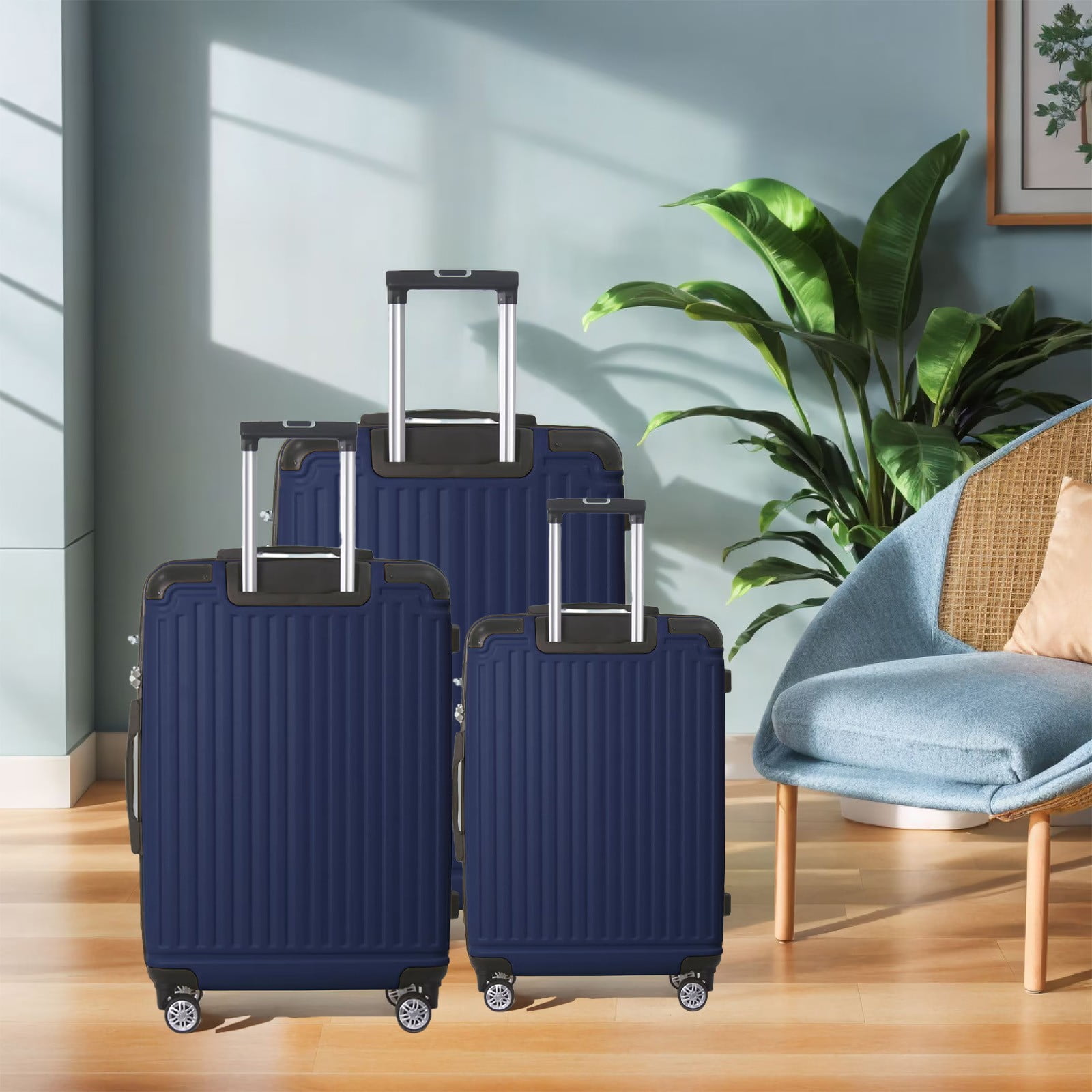 SCNOR Premium 3 Piece Luggage Set, Blue Hard Shell ABS Suitcases 20/24 ...