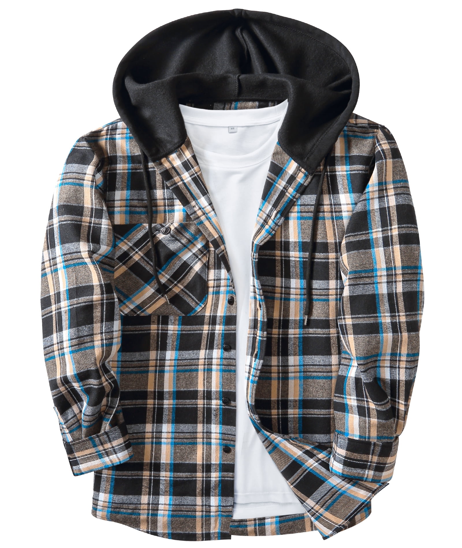 SCODI Men's Casual Long Sleeve Flannel Hoodie Shirts, Button Down Plaid ...
