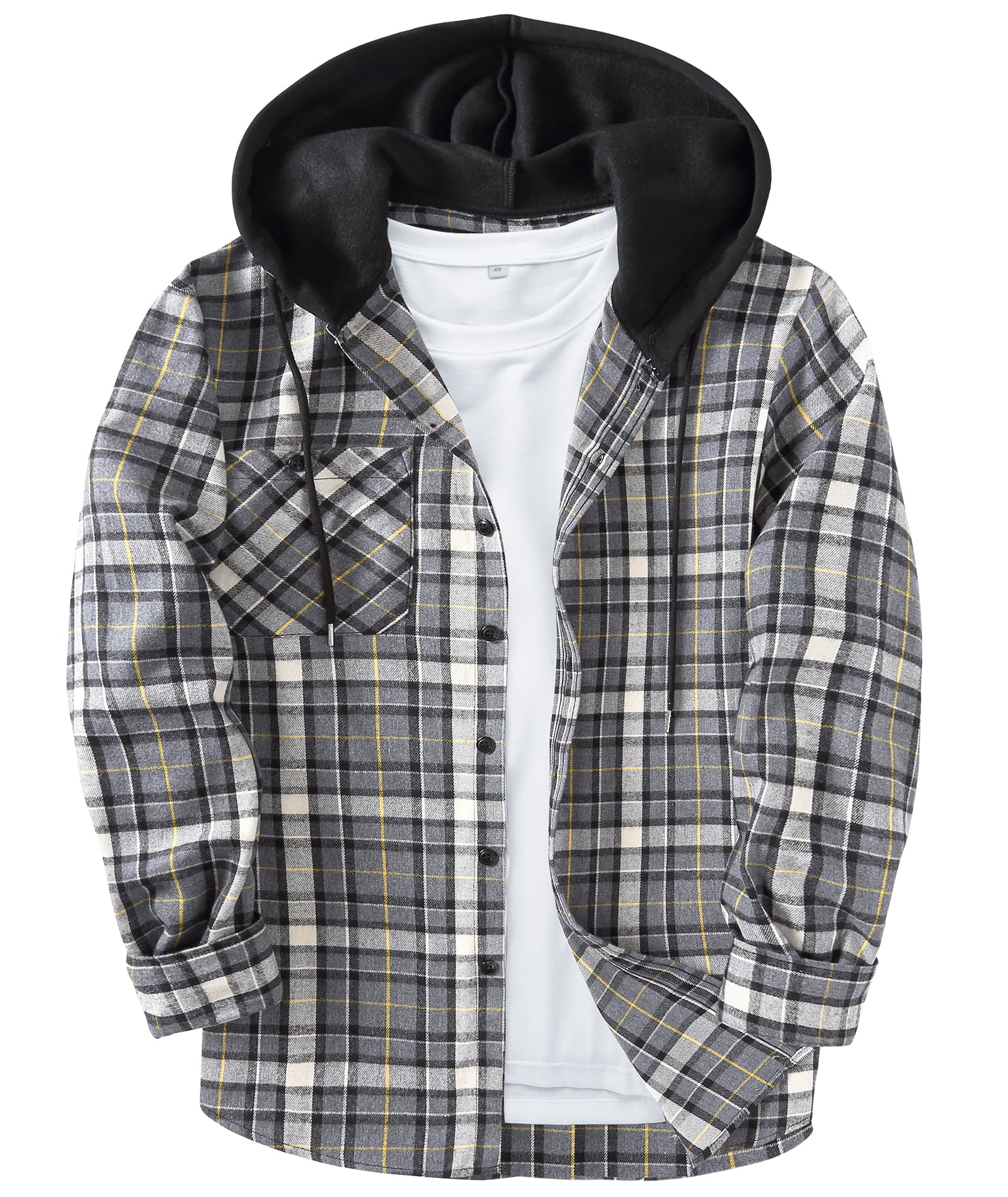 SCODI Men's Flannel Hoodie Shirts Casual Long Sleeve Button Down Plaid ...