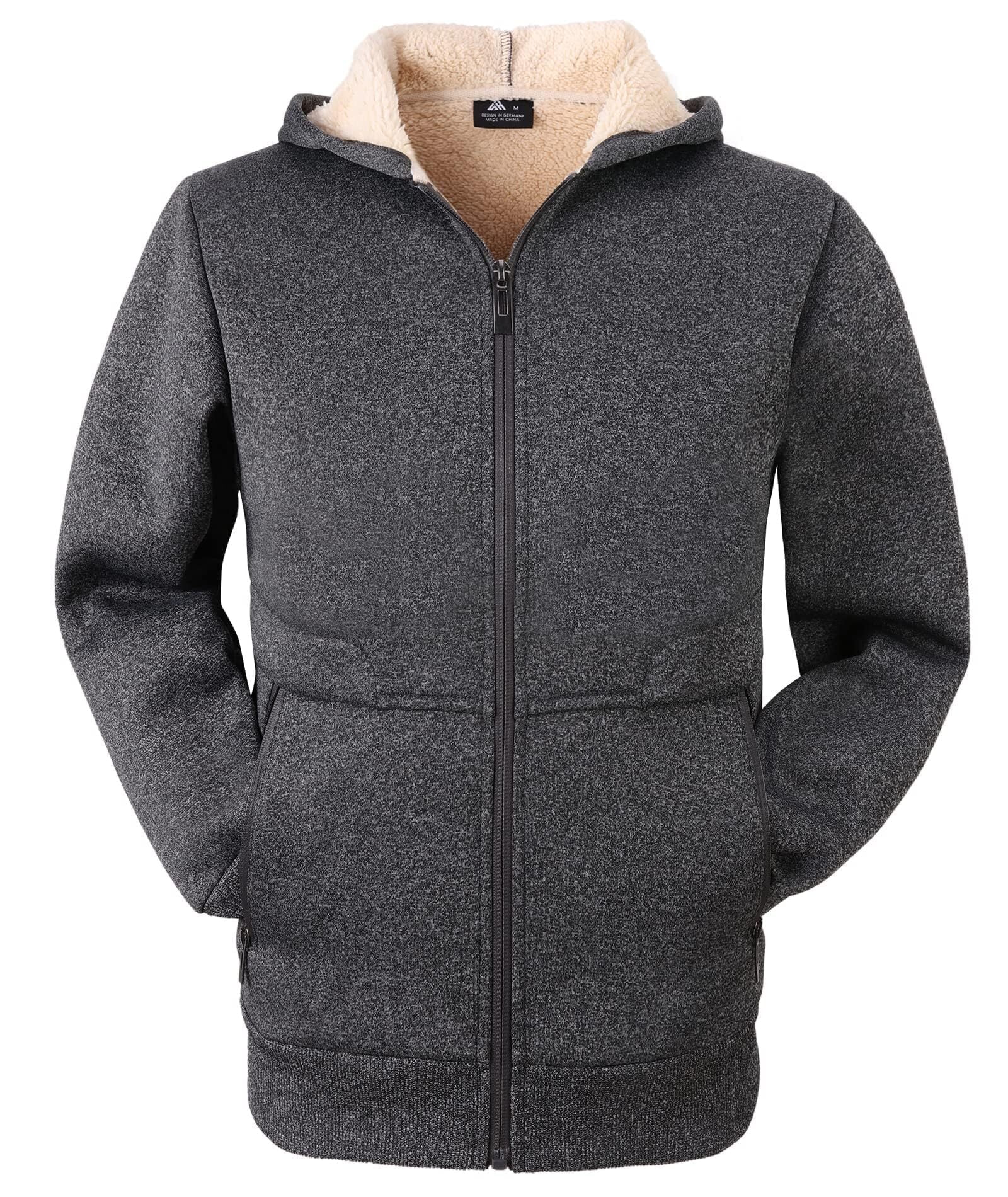 Geeksport Men's Fleece Full-Zip Jacket Winter Fleece Sherpa Lined ...