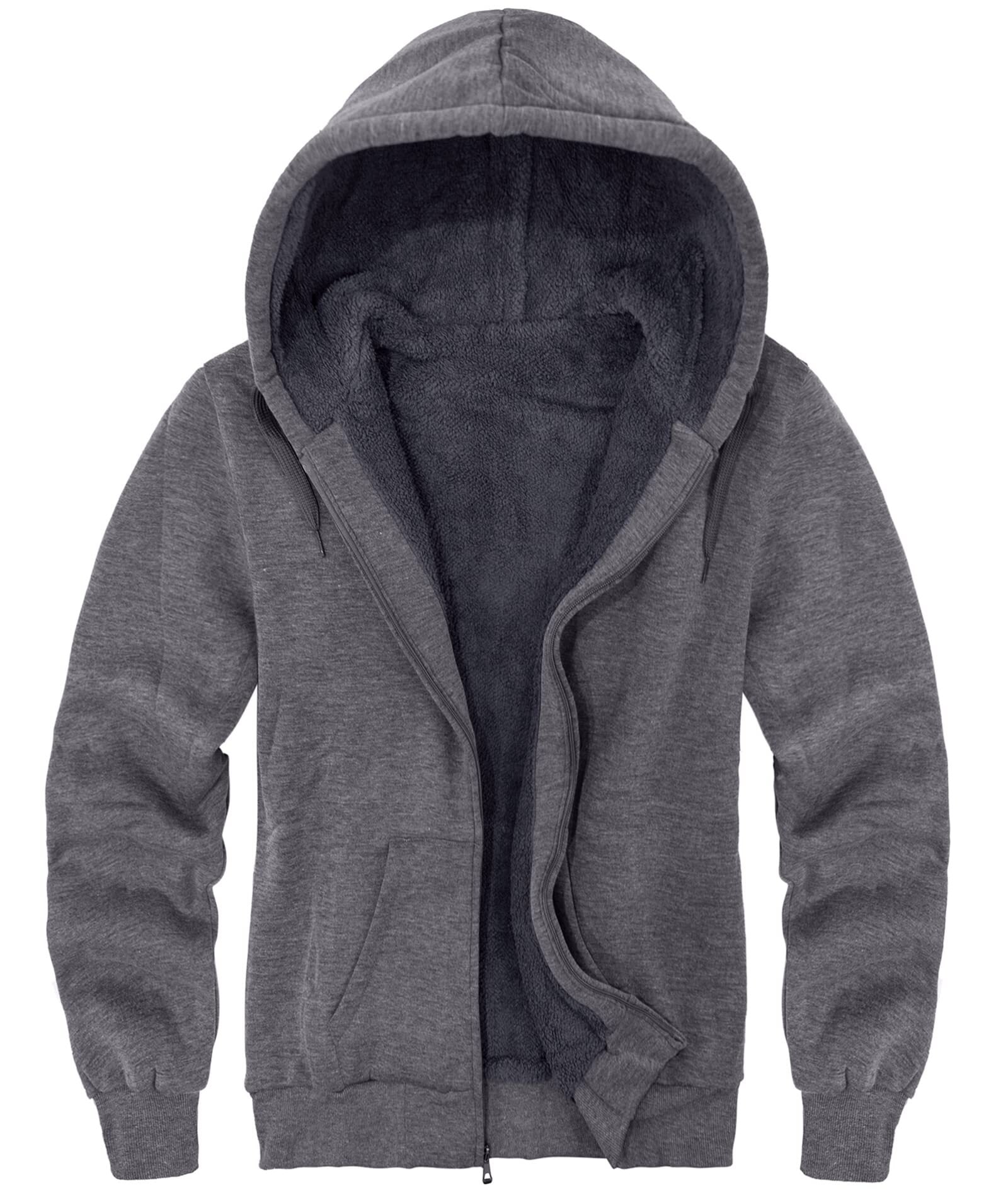 Scodi Fleece Hooded Jacket for Men Full Zipper Thick Sherpa Lined ...