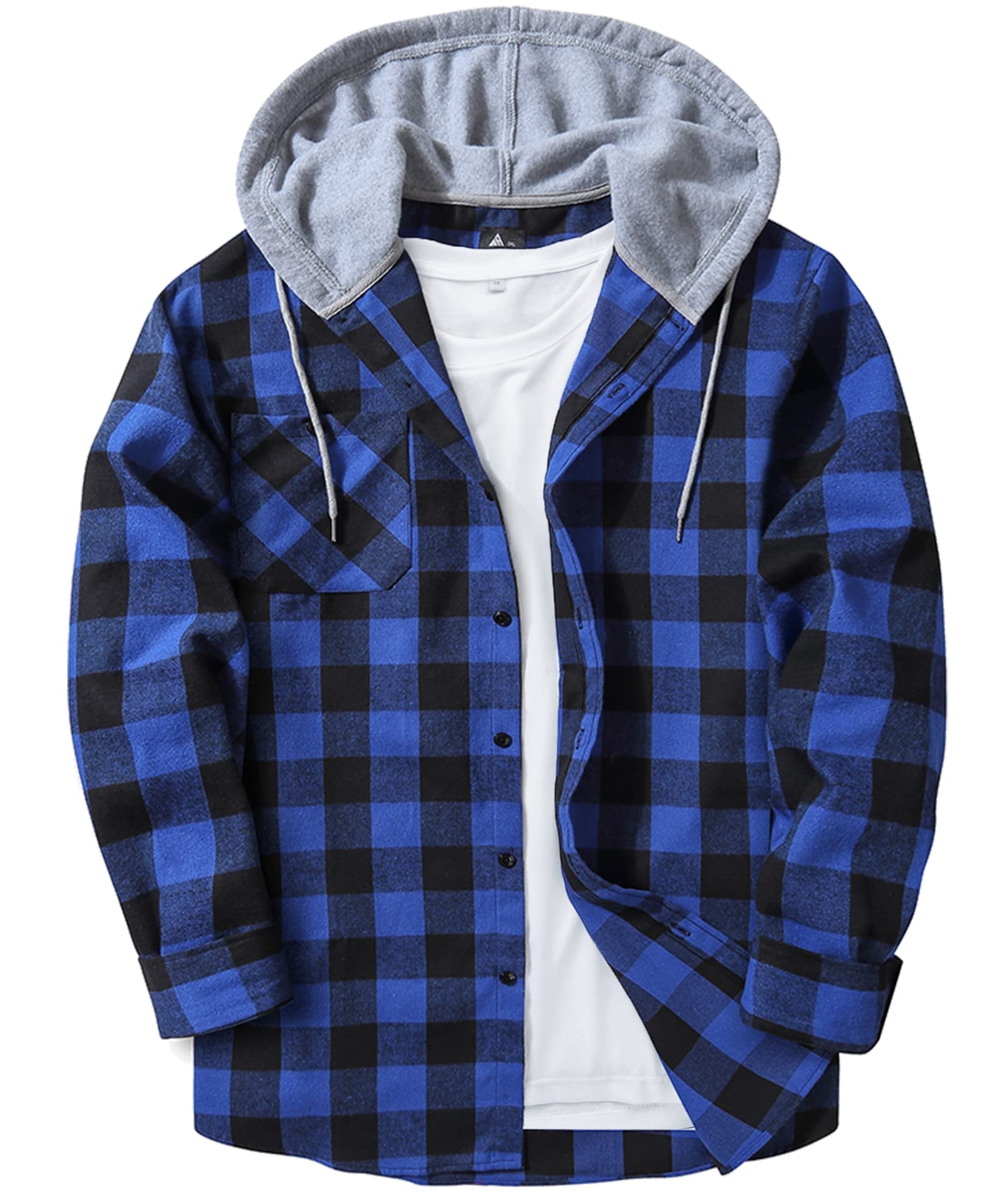SCODI Mens Plaid Flannel Hoodie Shirts Long Sleeve Button Down Winter ...