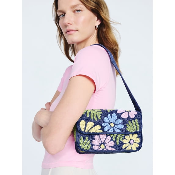 Scoop Women's Beaded Flap Shoulder Bag, Navy Print - Walmart.com