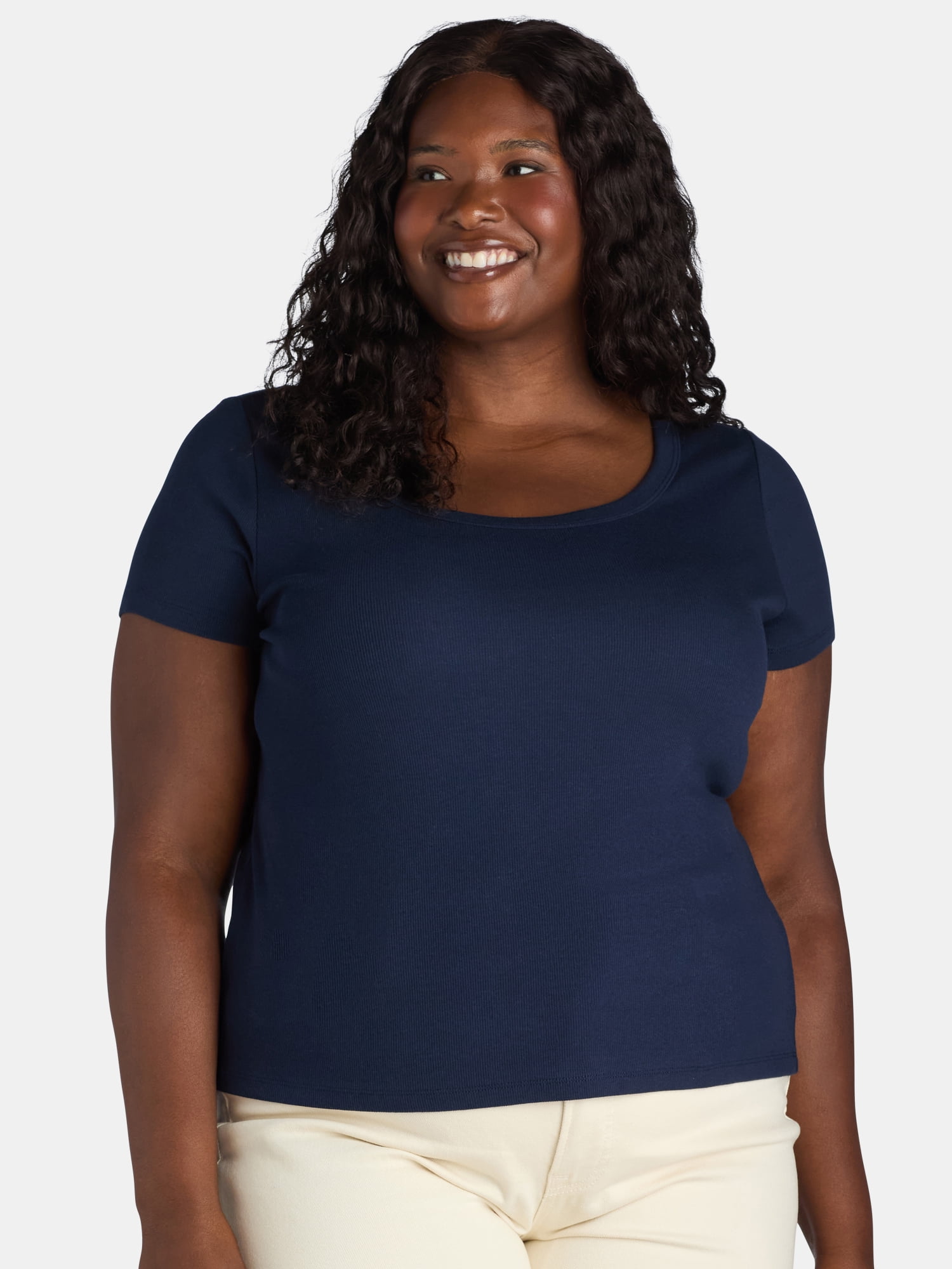 Terra & Sky Women’s Plus Size Scoop Neck Rib Top - Walmart.com