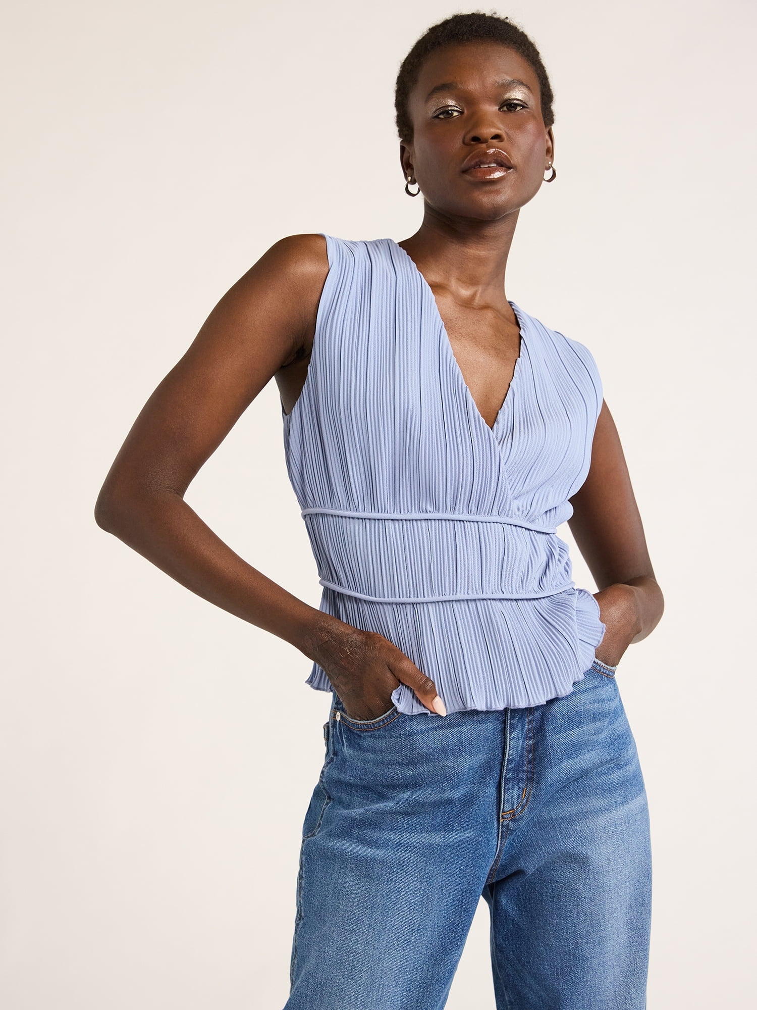 Scoop Women’s Sleeveless Pleated Top, Sizes XS-XXL - Walmart.com