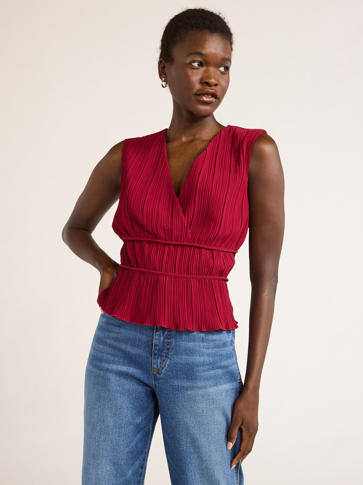 Scoop Women’s Sleeveless Pleated Top, Sizes XS-XXL - Walmart.com