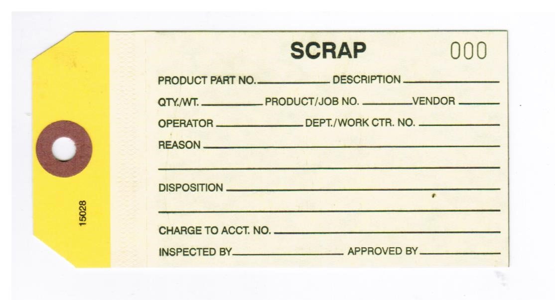 SCRAP Tag, 2-Part w Carbon Interleaf, Size No. 5 - 2-3/8" x 4-3/4 ...
