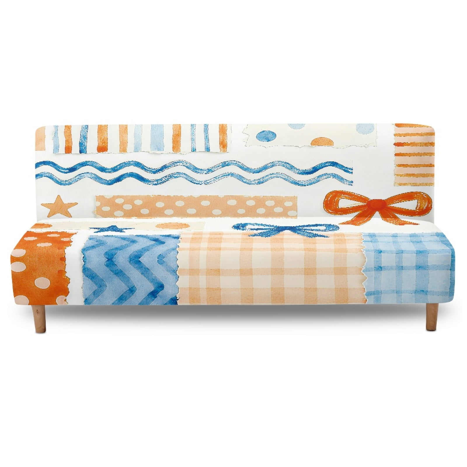 SCRAWLGOD Abstract Geometry Polka Dot Print Blue Orange Soft Futon ...