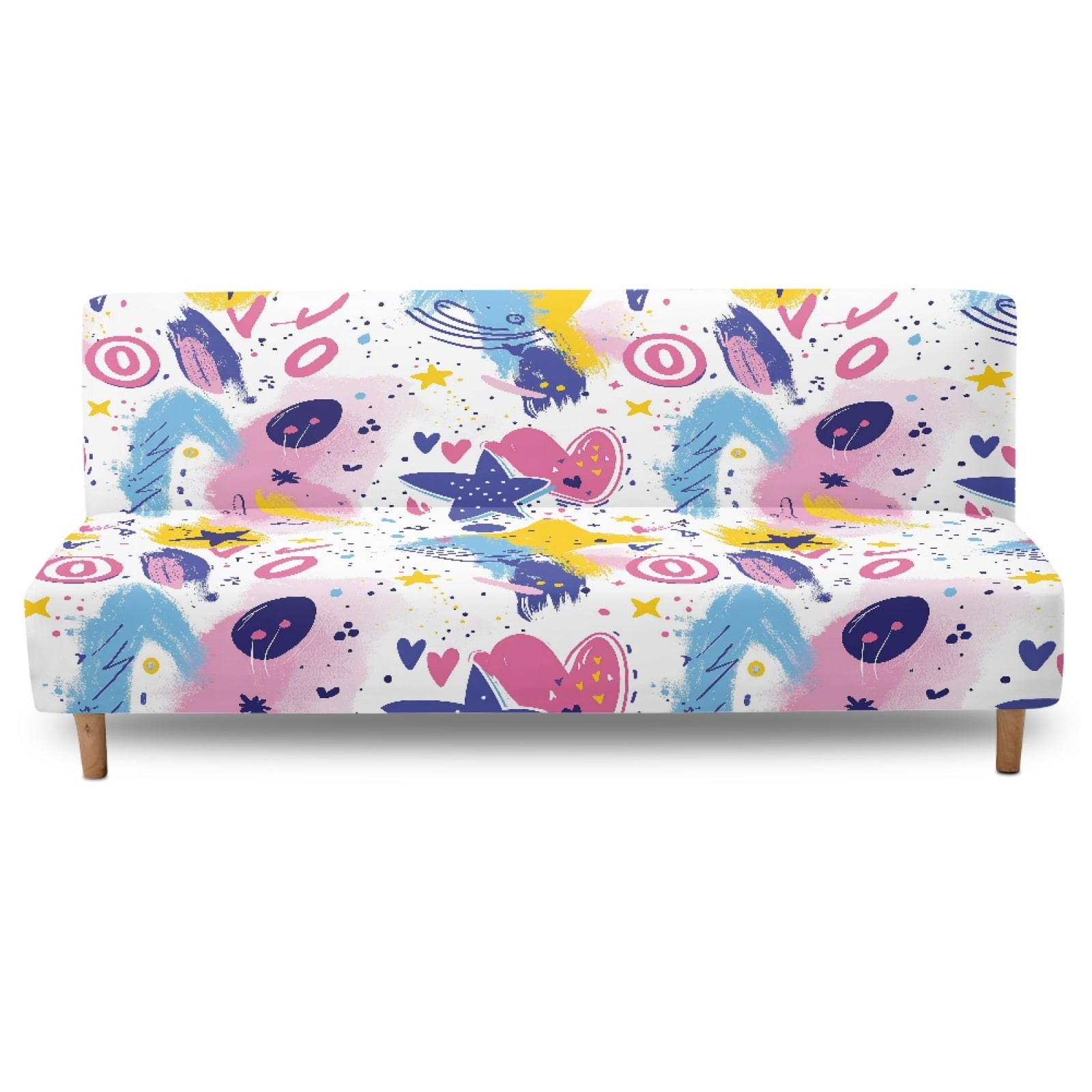 SCRAWLGOD Abstract Geometry Spot Print Pink Blue White Armless Futon ...
