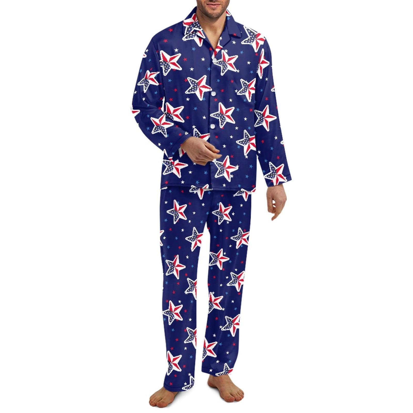 SCRAWLGOD American Flag Stars Blue 2 Piece Men's Pajama Set Anti ...