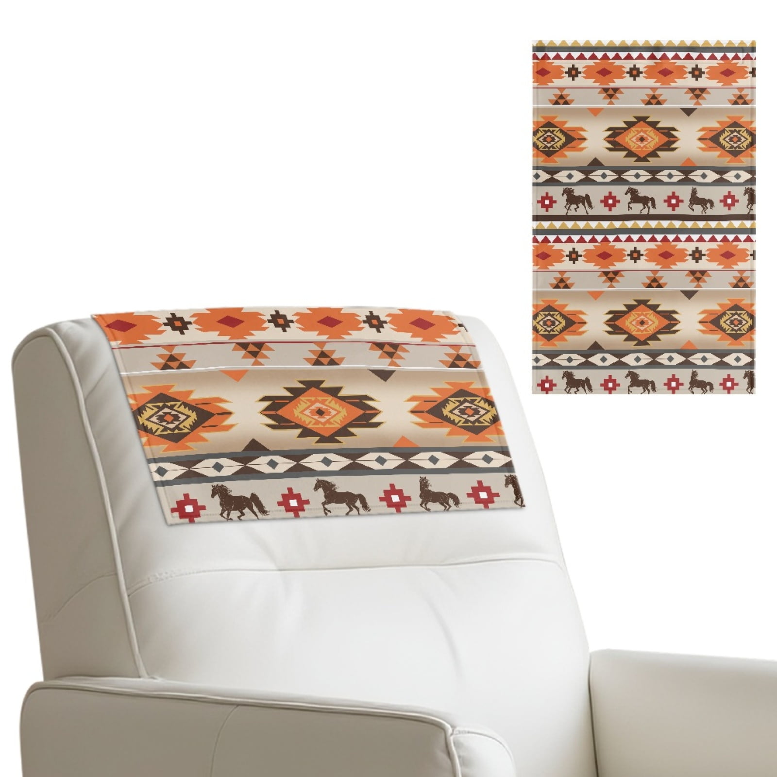 SCRAWLGOD American Tribal Horse Beige Orange 1 Pcs Headrest Cover for ...