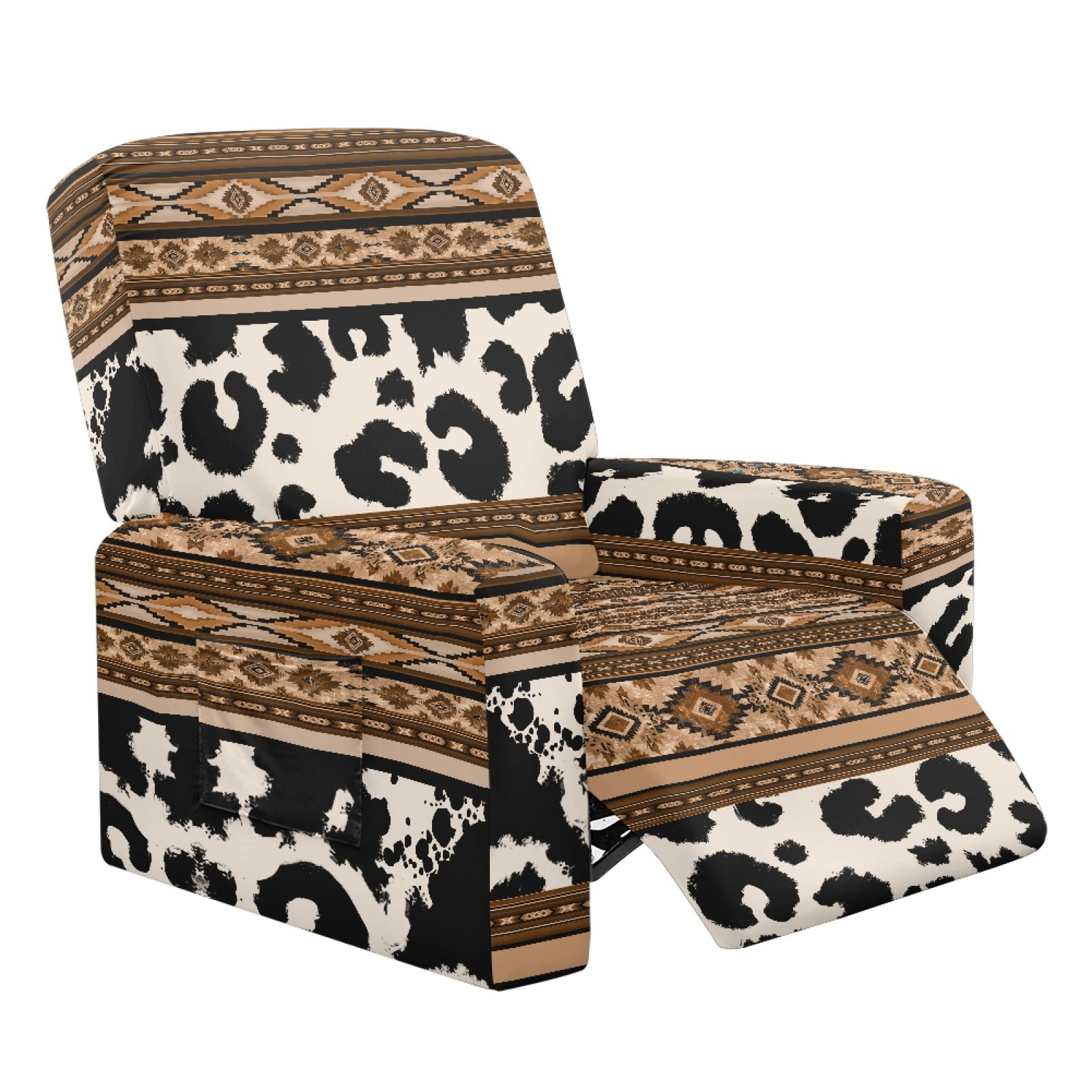 SCRAWLGOD American Tribal Leopard Print Brown 4-Piece Recliner Chair ...