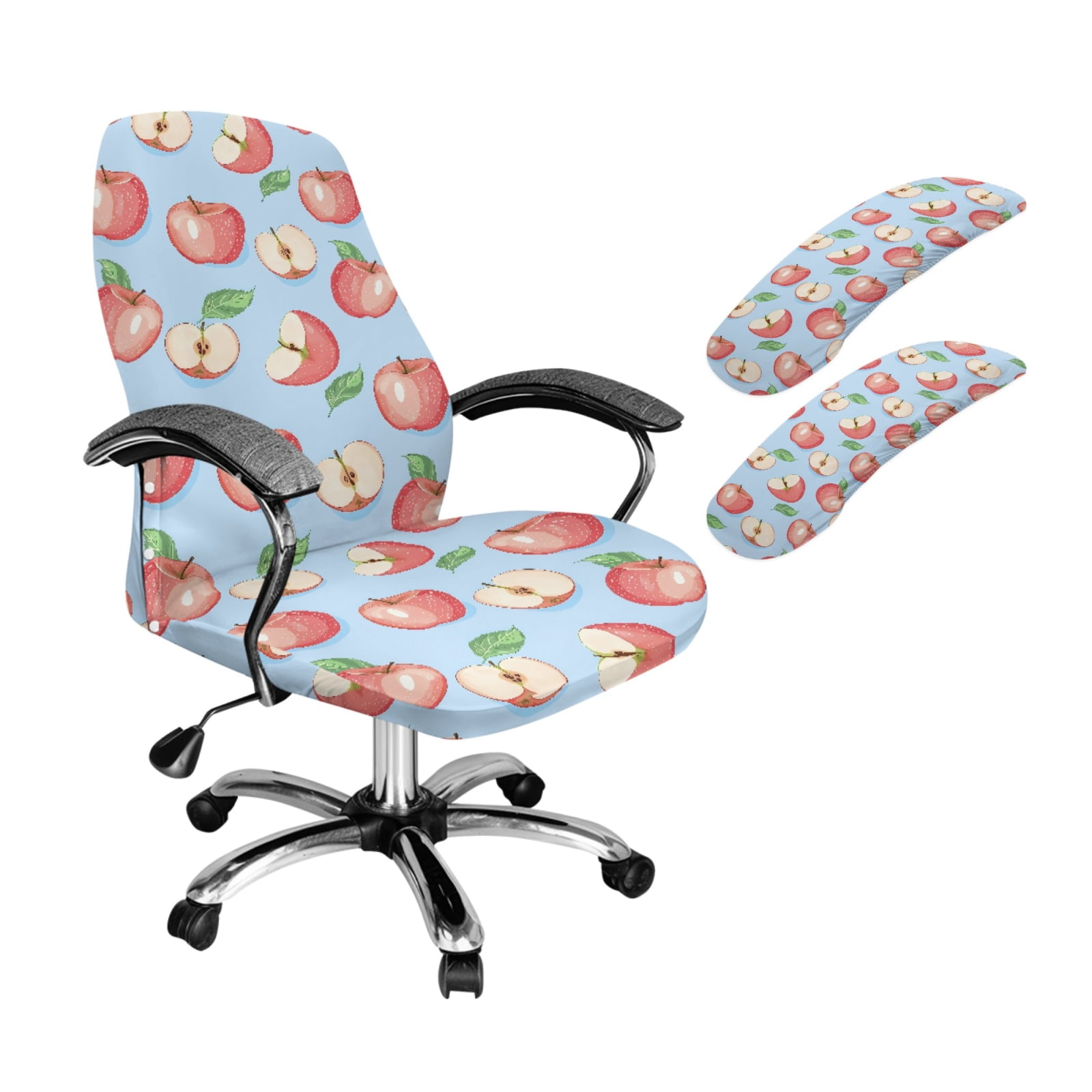 SCRAWLGOD Apple Print Blue Set of 3 Soft Computer Chair Slipcover with ...