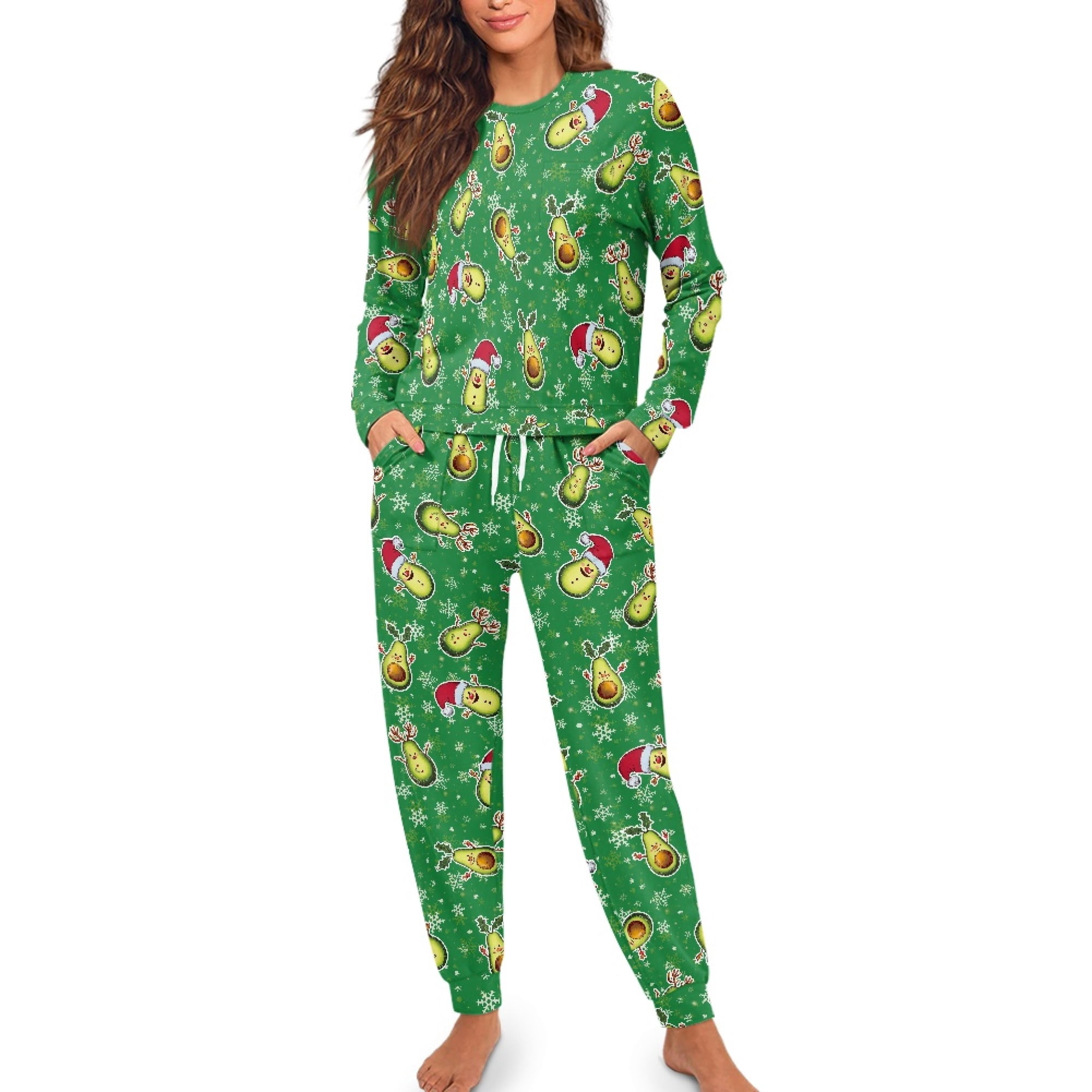 SCRAWLGOD Avocado Pjs for Women Snowflakes Pajamas Women Long Sleeve ...
