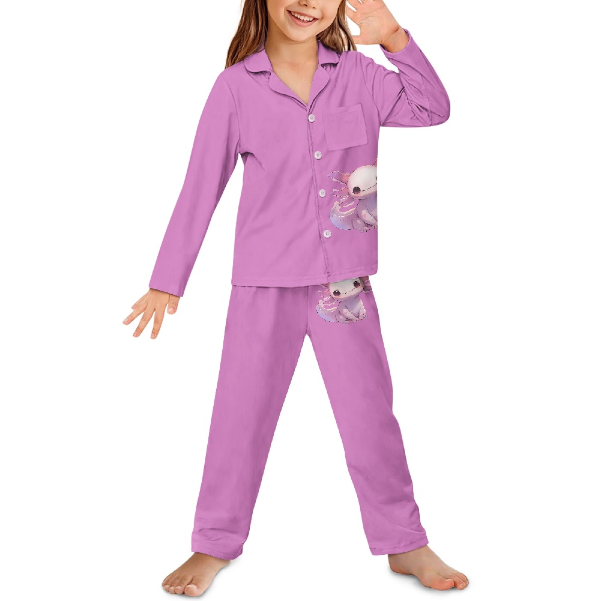 SCRAWLGOD Axolotl Kids Button Down Pajamas Girls Age 5-6 Long Sleeve ...
