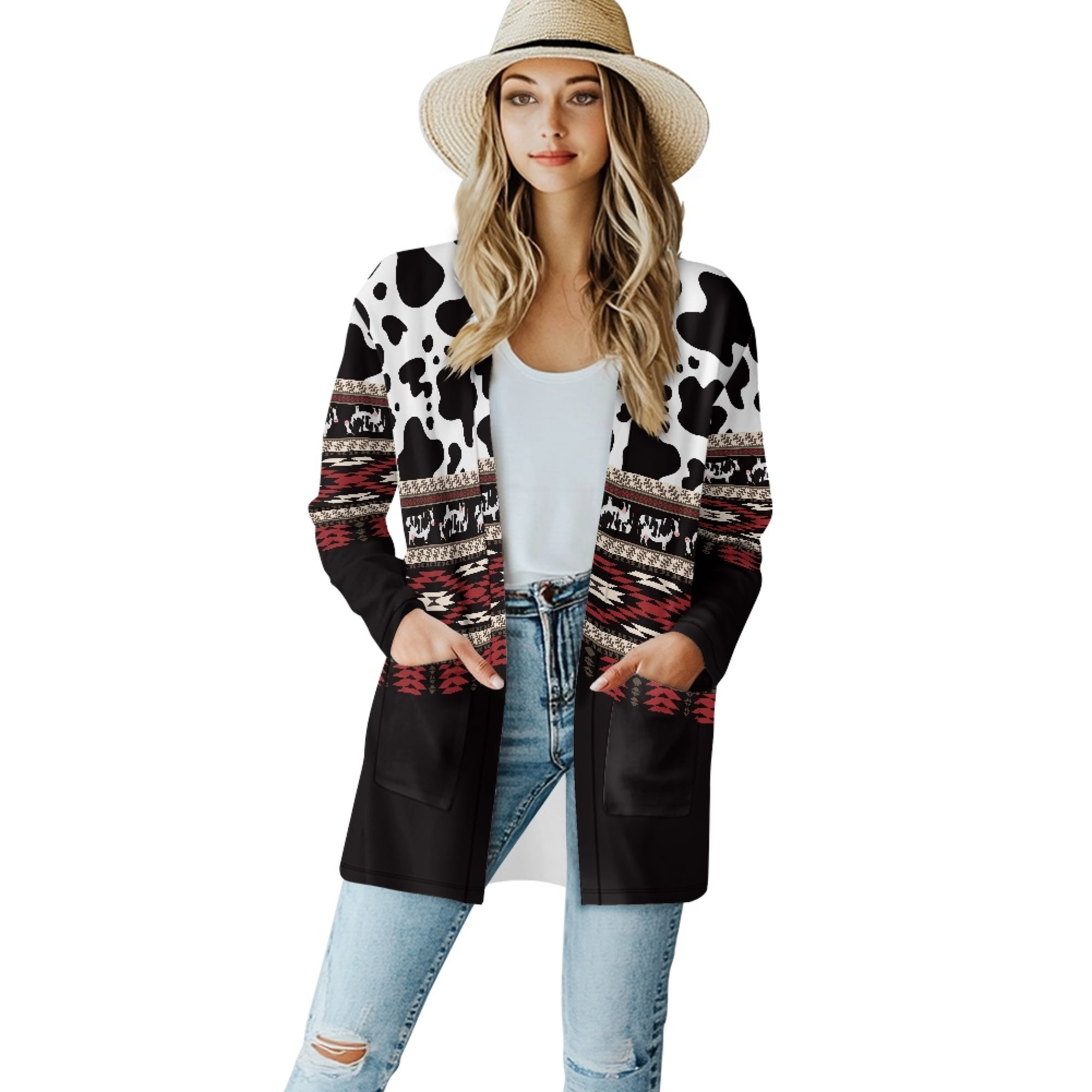SCRAWLGOD Aztec Ethnic Cardigan Jacket for Women Cow Print Lightweight ...