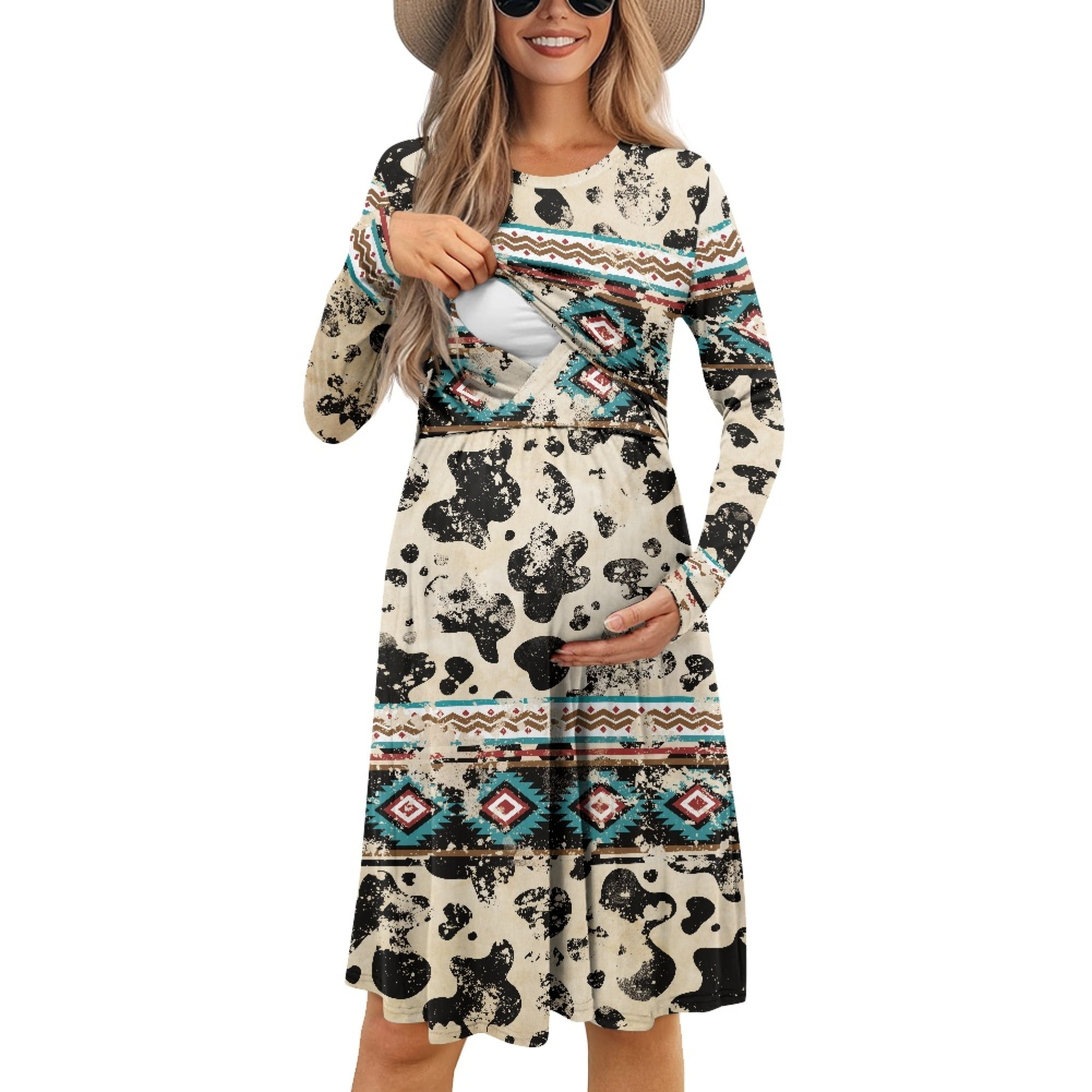 SCRAWLGOD Aztec Tribal Long Sleeve Nursing Dress for Breastfeeding ...