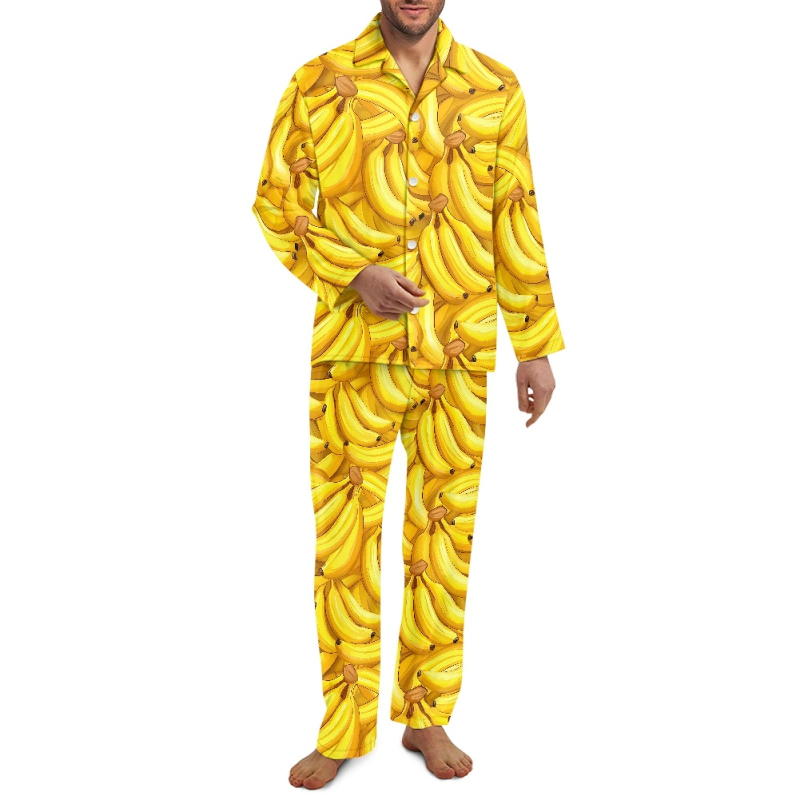 SCRAWLGOD Banana Print 2Pcs Mens Pajamas Set Soft Notched Collar ...
