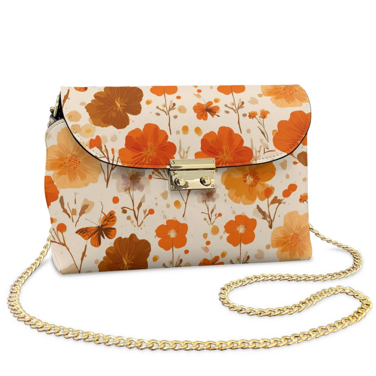 SCRAWLGOD Butterfly Floral Orange Beige Crossbody Bags for Women Trendy ...
