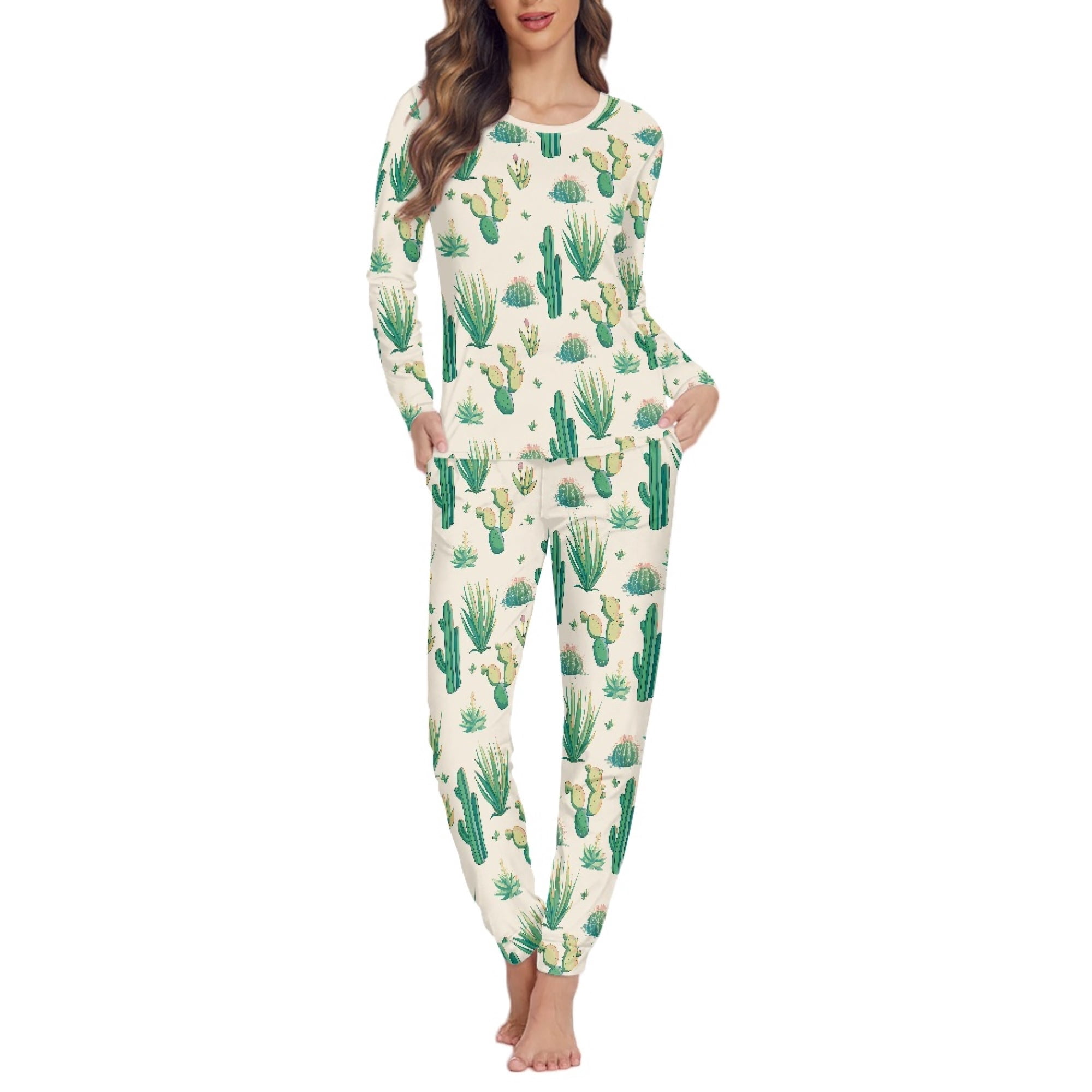 SCRAWLGOD Cactus 2 Piece Pajama Sets for Women Jogger Pjs Set for Women ...