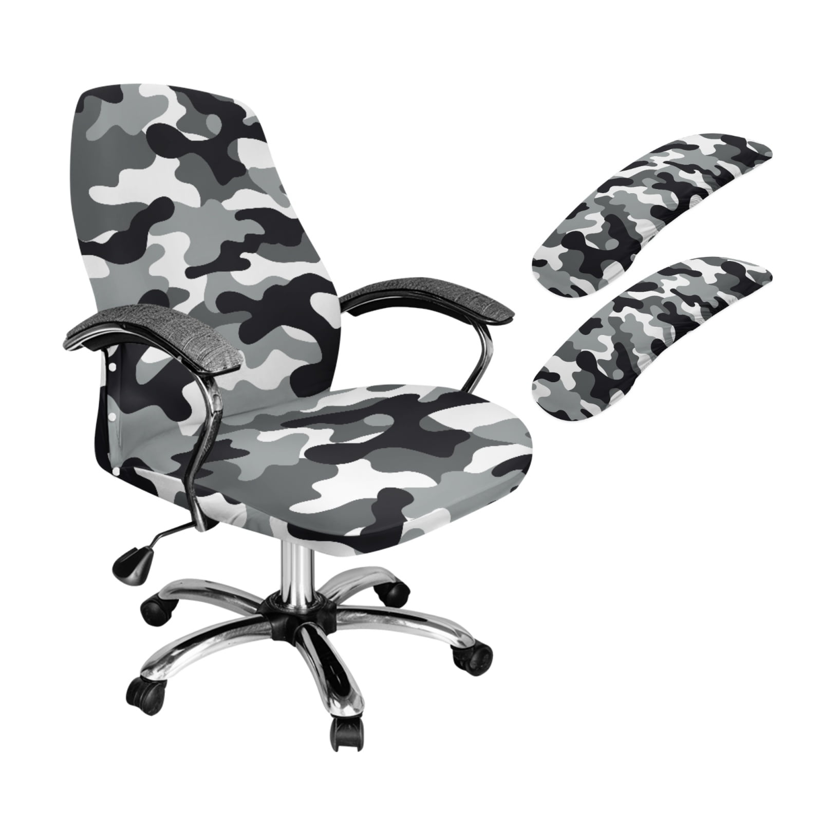 SCRAWLGOD Camouflage Gray Black Anti-Dust Computer Chair Cover with Arm ...