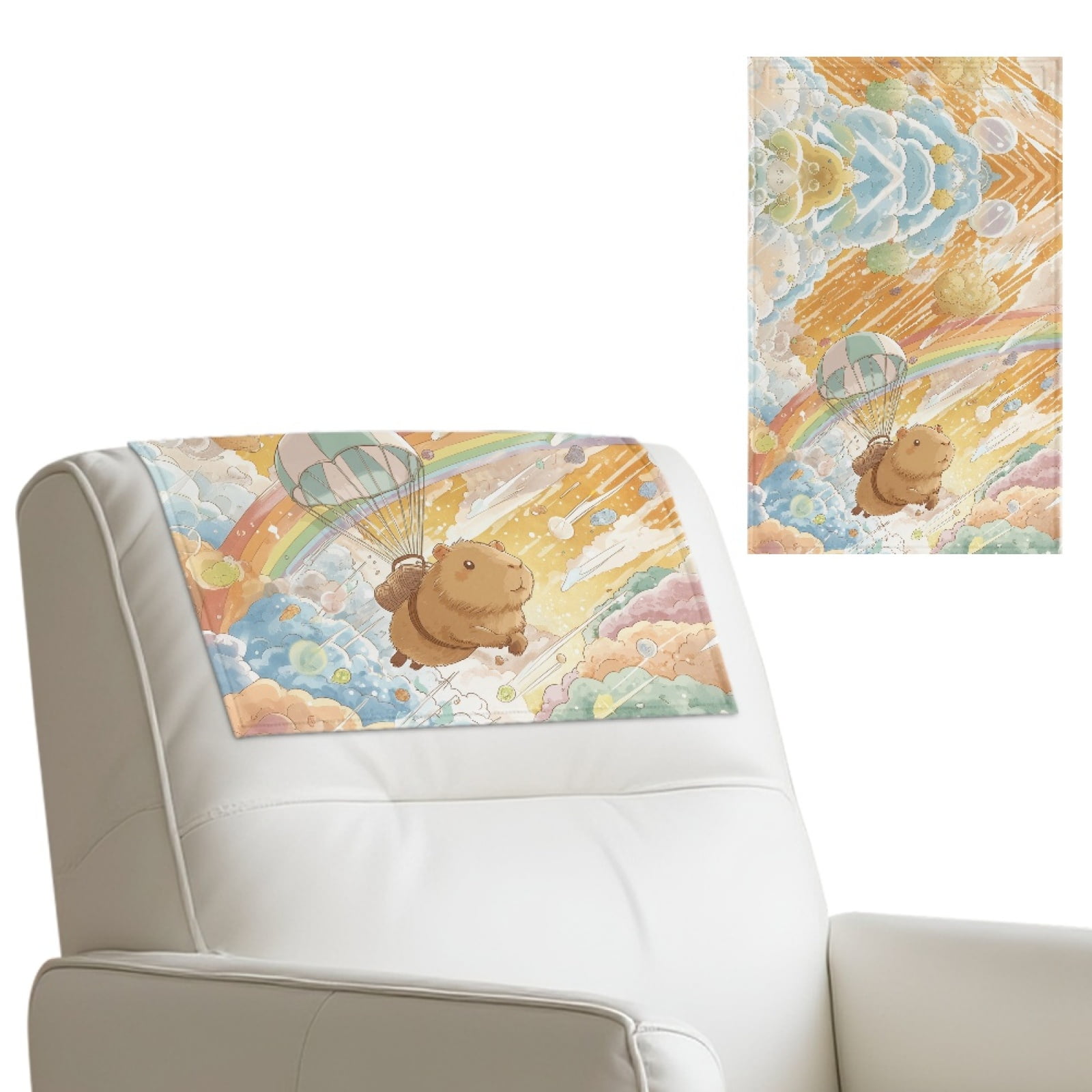 SCRAWLGOD Capybara Rainbow Cloud Print 3 Pieces Recliner Headrest ...