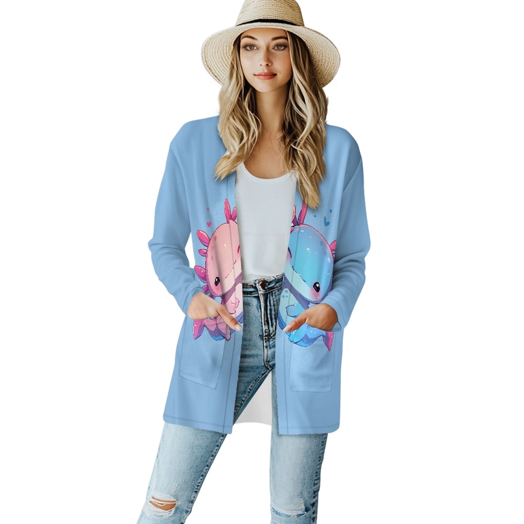 SCRAWLGOD Cartoon Axolotl Women Cardigans Lightweight Long Sleeve Tops ...