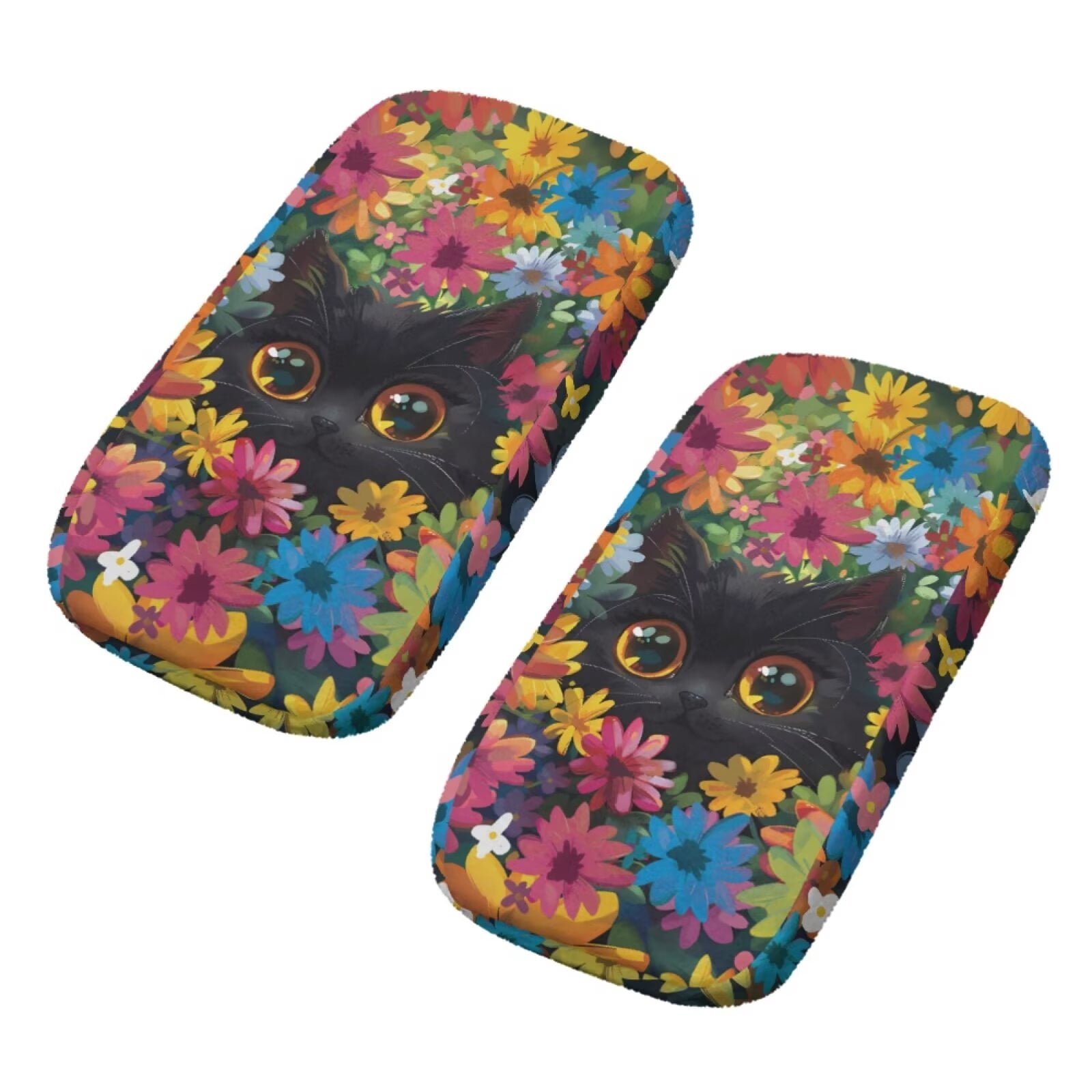 SCRAWLGOD Cat Daisy Print Office Chair Armrest Pads Washable ...