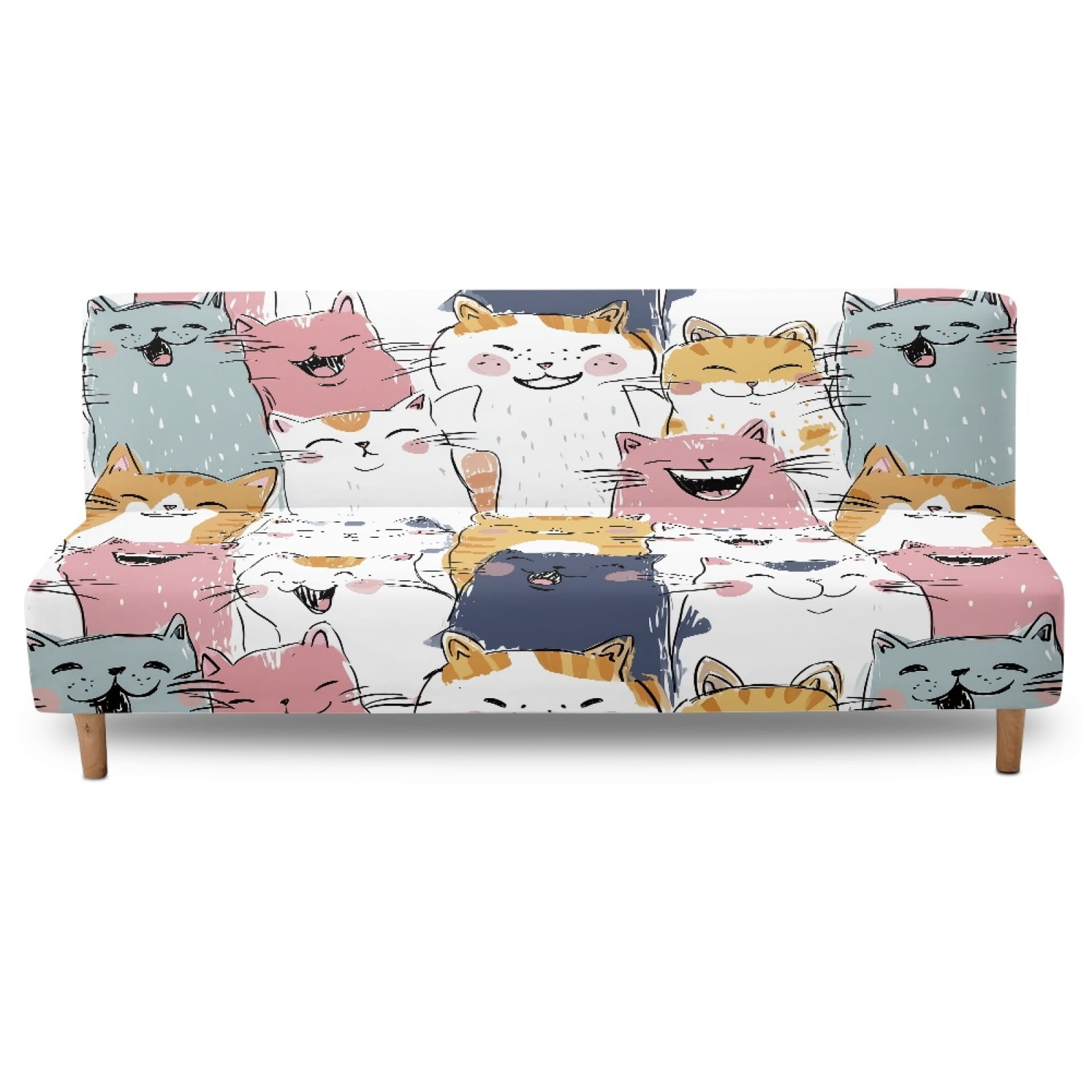 SCRAWLGOD Cats Print Armless Futon Cover Comfy Sofa Cover Washable ...