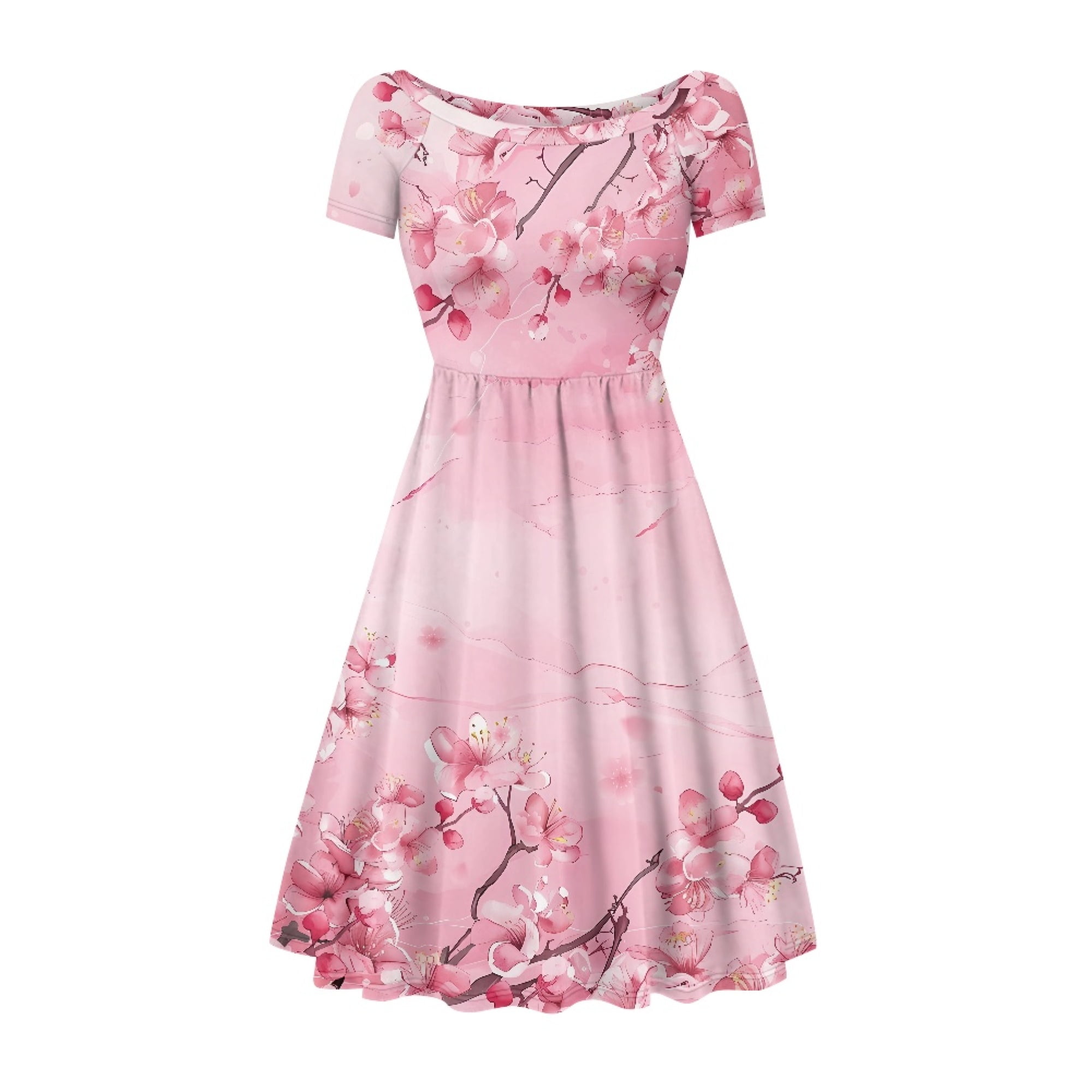 SCRAWLGOD Cherry Blossom Print Womens Summer Dress Midi Length with ...