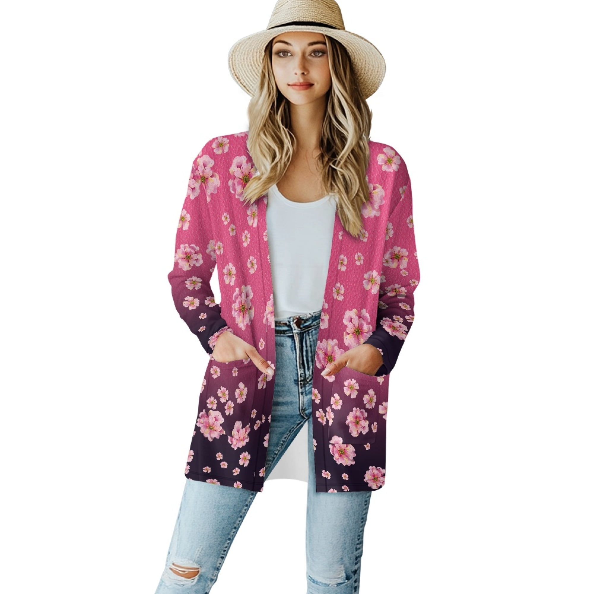 SCRAWLGOD Cherry Blossom Women's Open Front Cardigan Sweater Jacket for ...