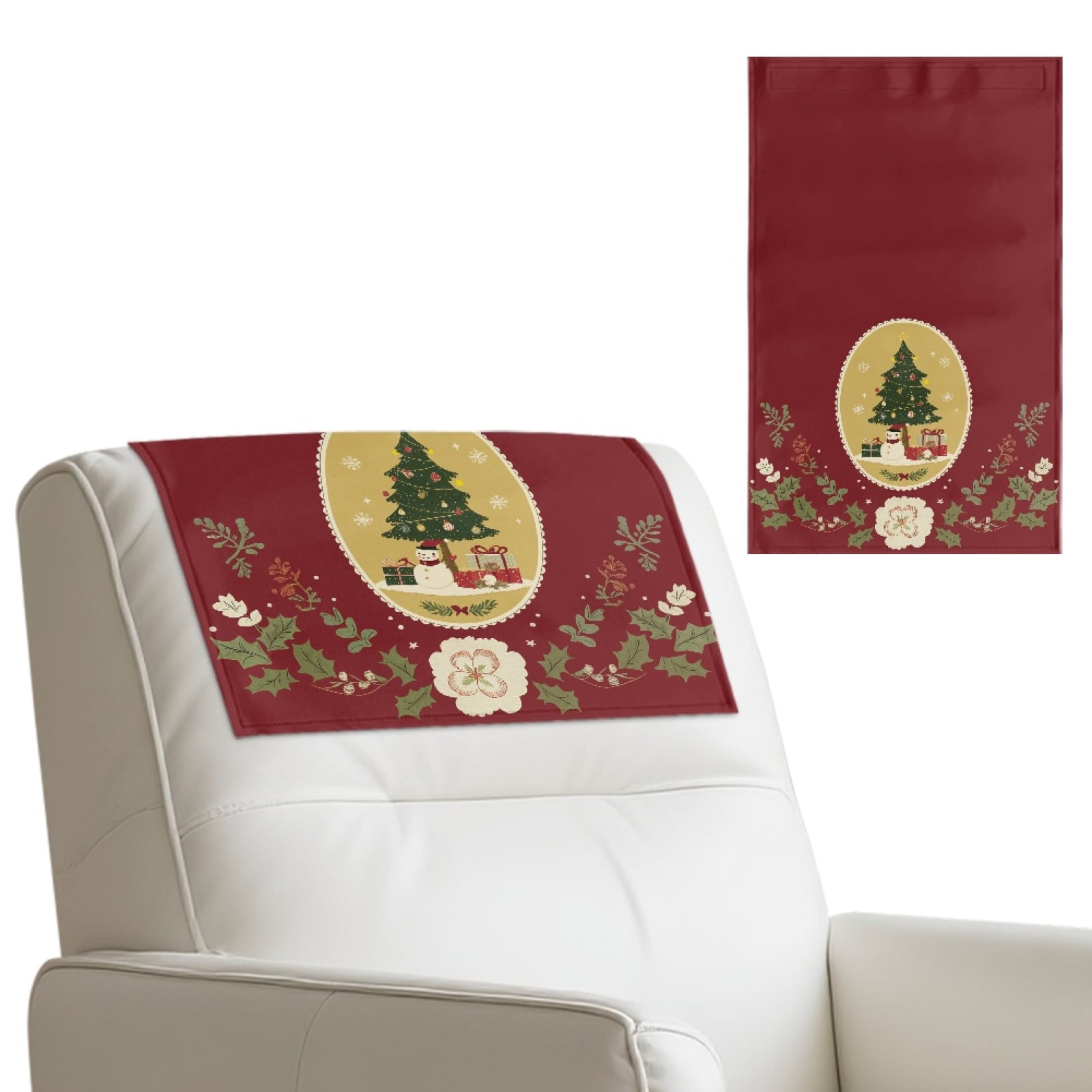 SCRAWLGOD Christmas Tree Snowman Floral Holly Print Red Headrest Cover ...
